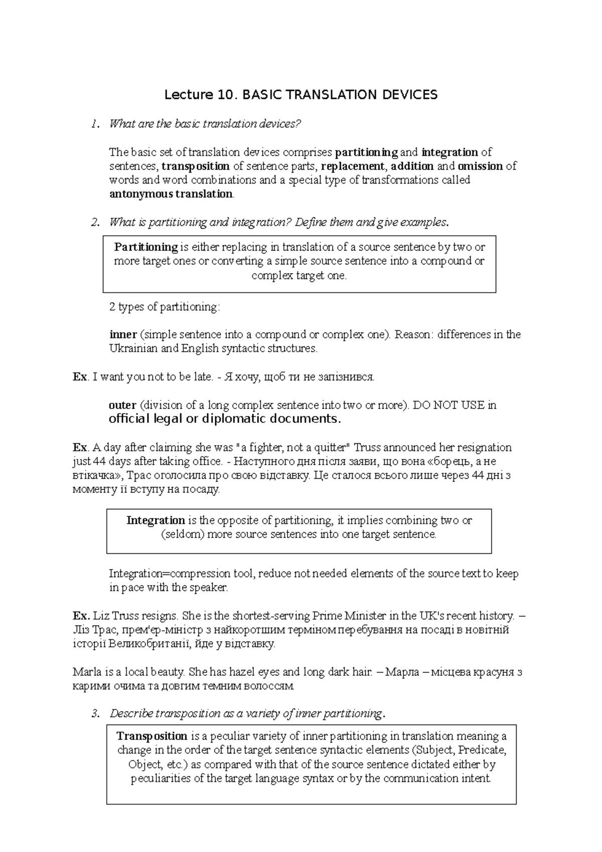 Lecture 10 notes - Lecture 10. BASIC TRANSLATION DEVICES What are the ...