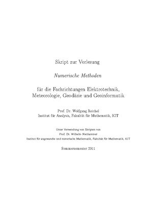 Numerische Methoden - Skript zur Vorlesung Numerische Methoden für die ...