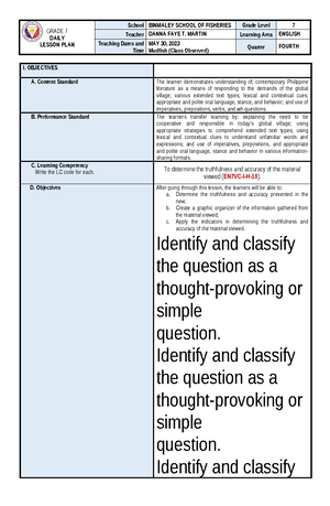 LESSON PLAN Oslea Grade 9 beowulf - August 16, 2024 SEMI-DETAILED ...