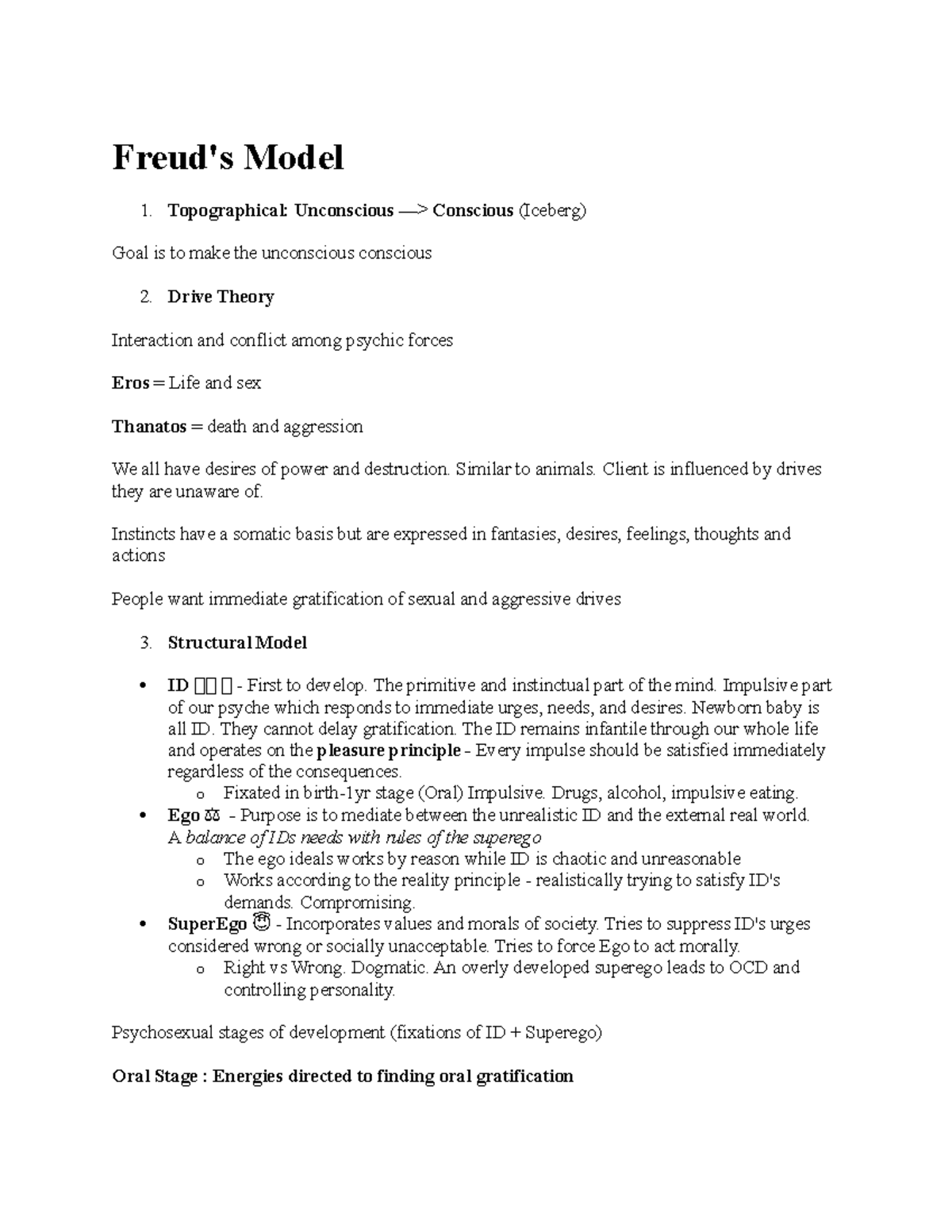 Essays 1 - Freud's Model Topographical: Unconscious —> Conscious ...