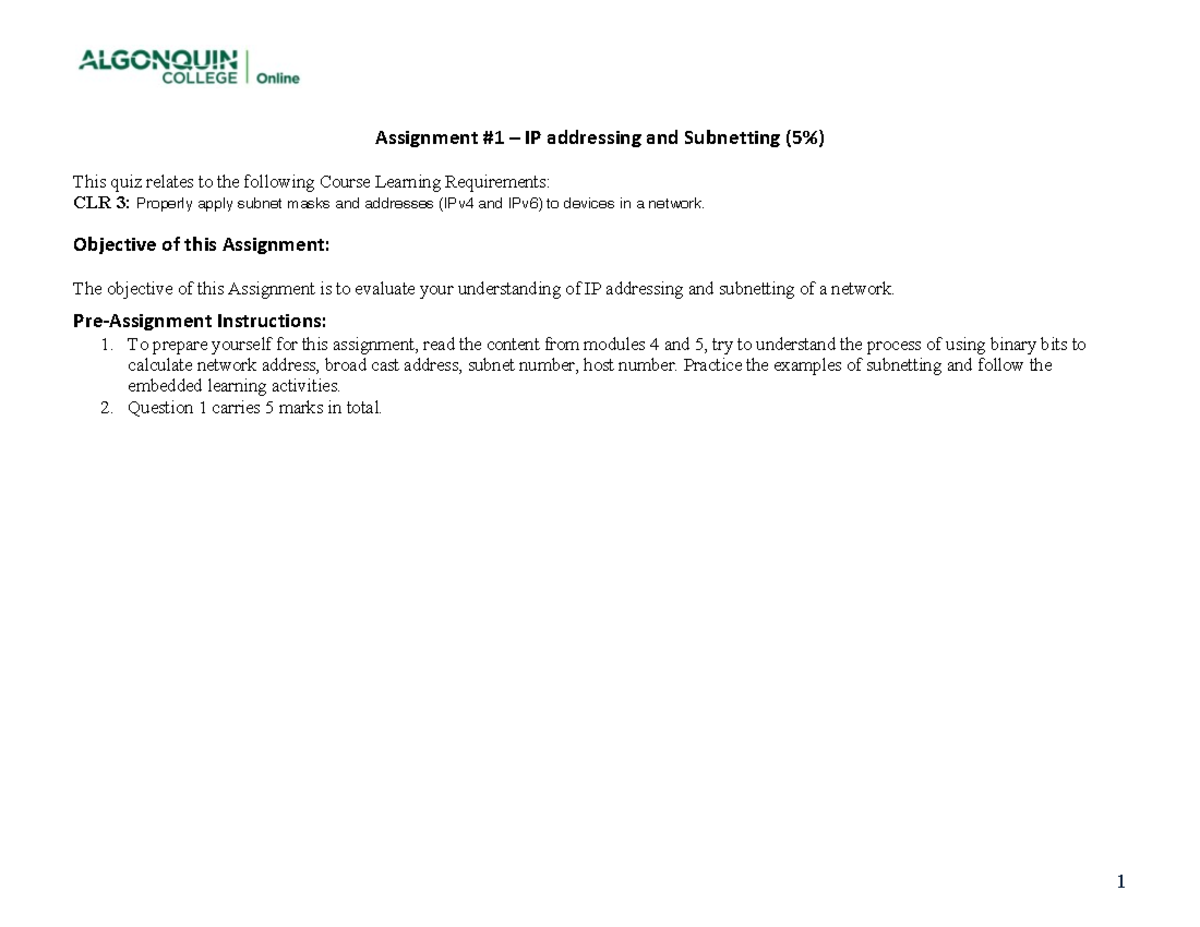 Cst8109 Assignment 1 Cst 8109 Algonquin College Studocu
