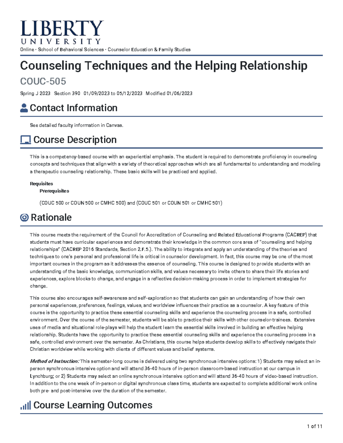 Counseling Techniques and the Helping Relationship COUC 505 Spring J ...
