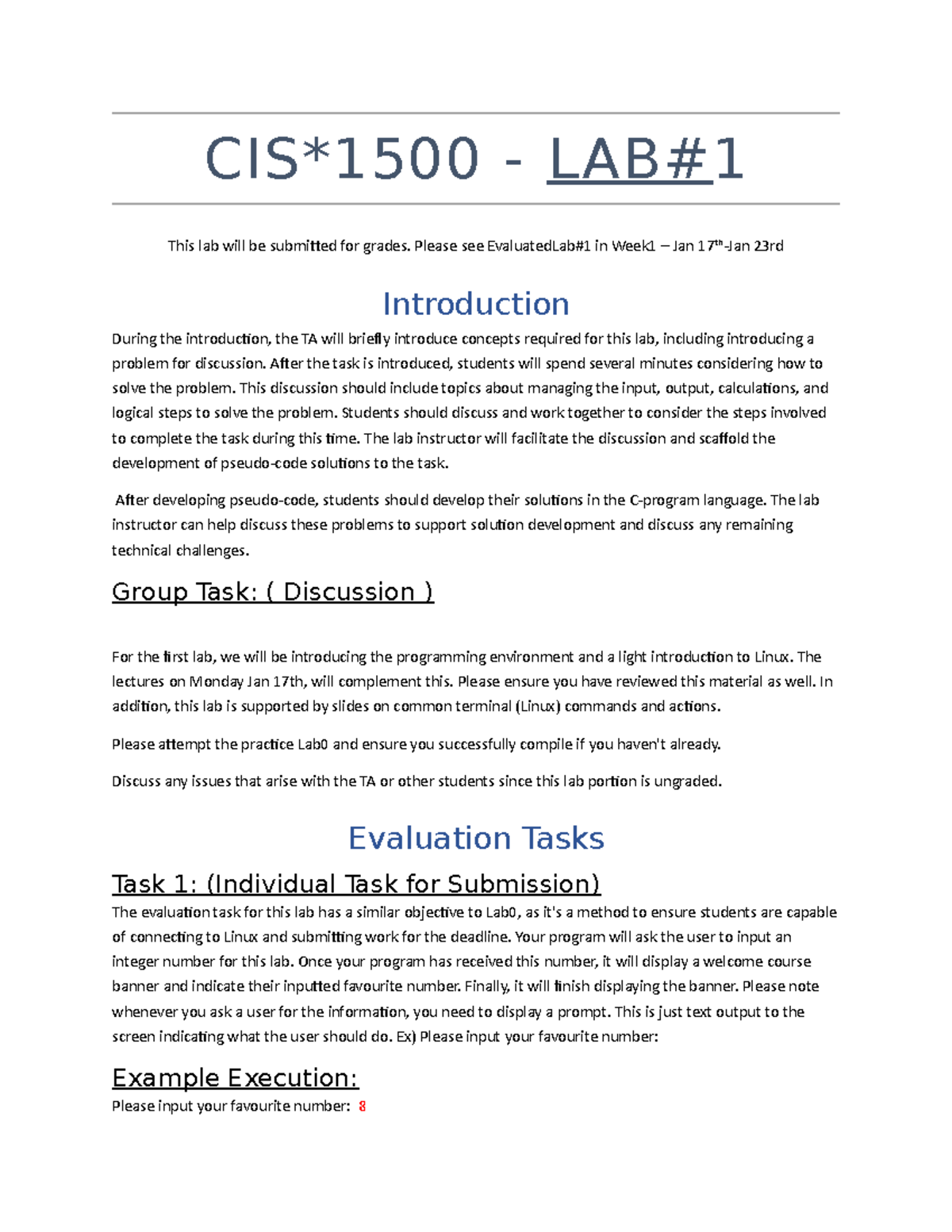Lab 1 - Fraser. - CIS*1500 - LAB# 1 This lab will be submitted for grades. Please see ...