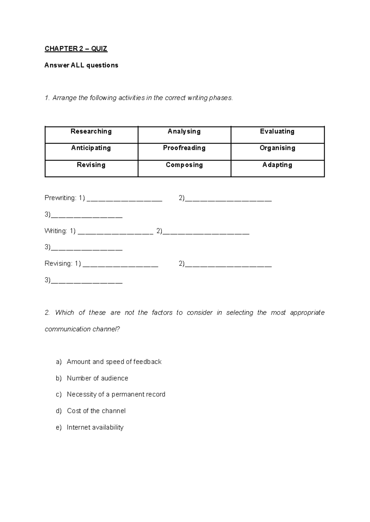 Chapter 2 - Quiz.docx - CHAPTER 2 – QUIZ Answer ALL questions Arrange ...
