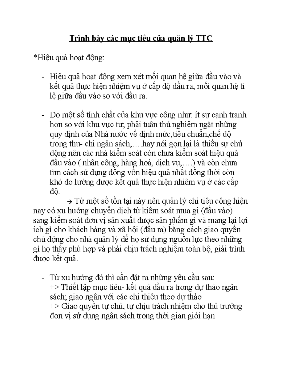 1 - ádasdas - Trình bày các mục tiêu của quản lý TTC *Hiệu quả hoạt ...