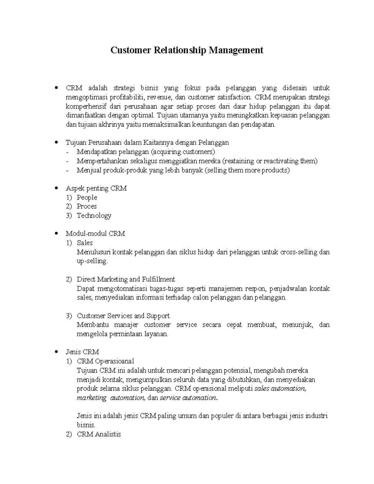 CRM PKTI 1 C - CRM - Customer Relationship Management CRM adalah strategi bisnis yang fokus pada ...