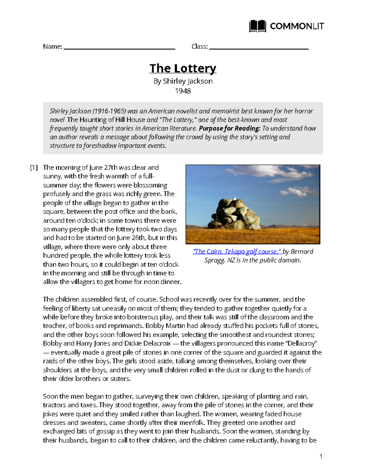 Common Lit The Lottery - ,hhhhhhhhhhhhhhhhhhhhhhhhhhhhhhhh - Name ...