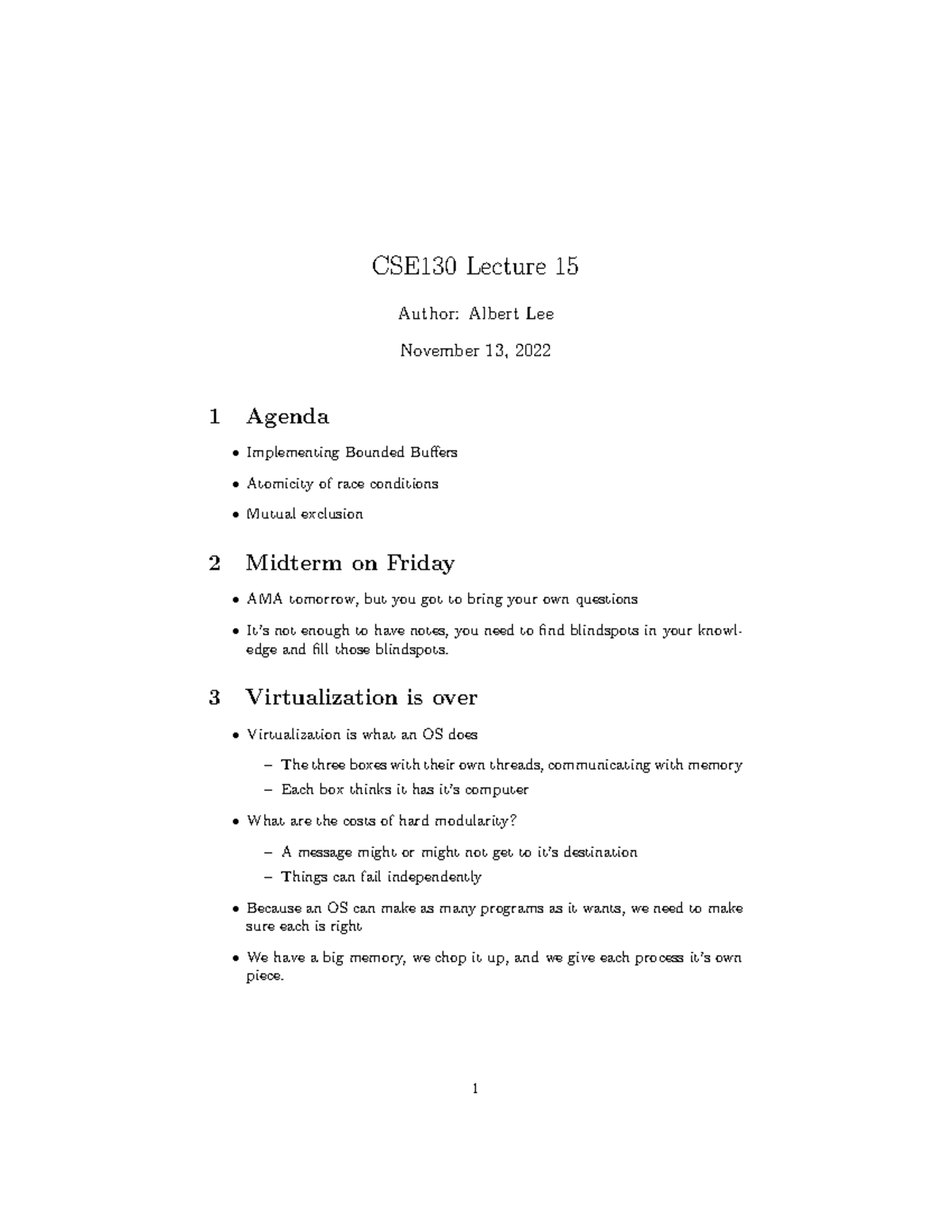 Lecture 15 - Summary Computer Network - CSE130 Lecture 15 Author: Albert Lee November 13, 2022 1 ...