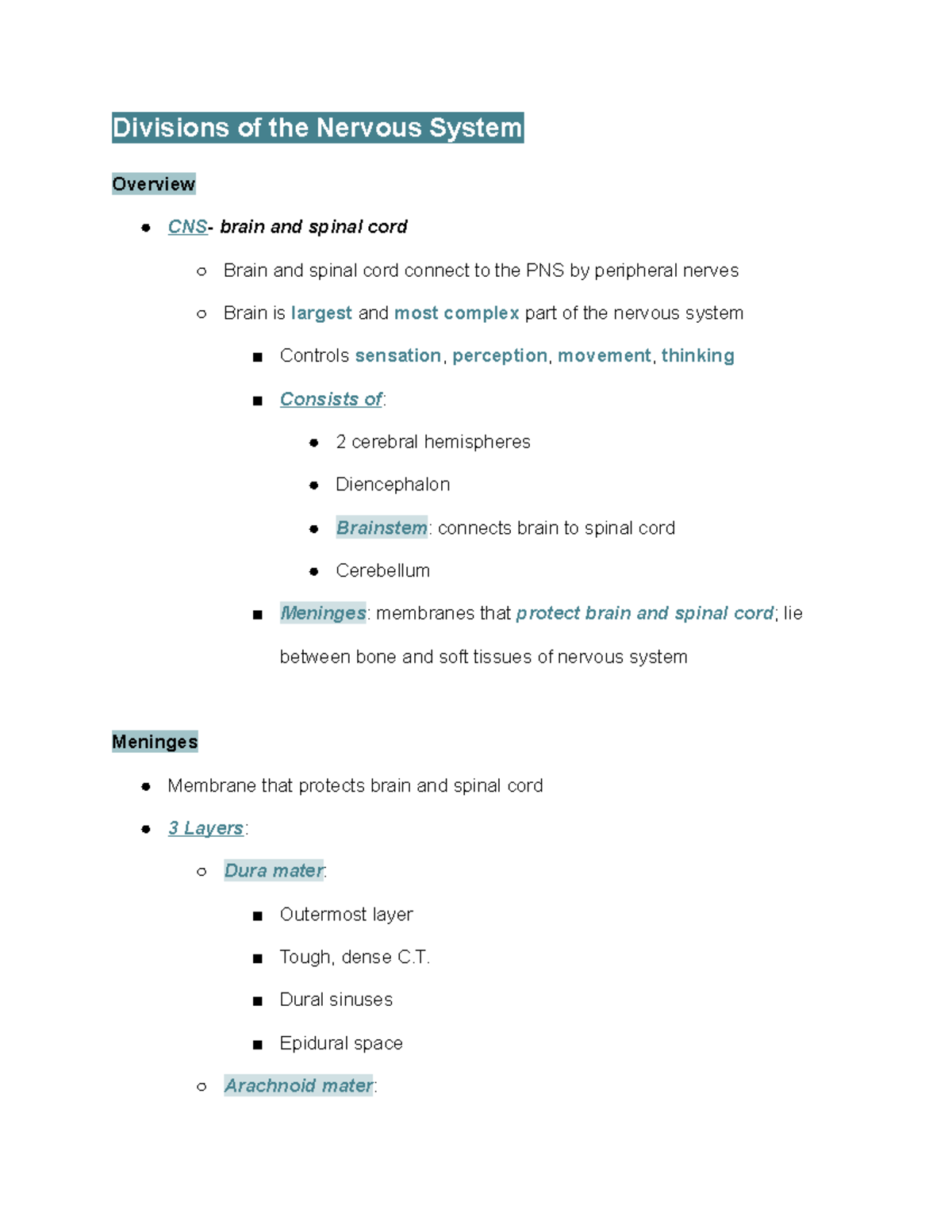 Divisions of the Nervous System - Divisions of the Nervous System ...