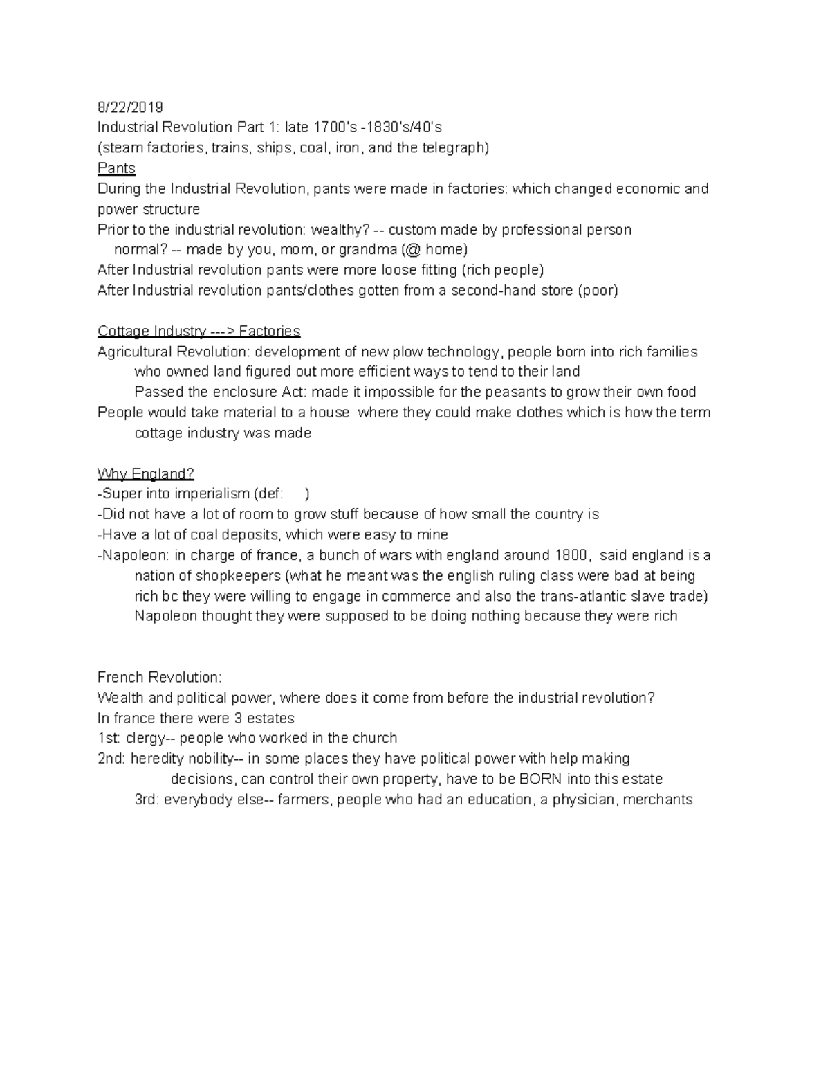 History 116 Notes - Industrial Revolution Part 1: late 1700’s -1830’s ...