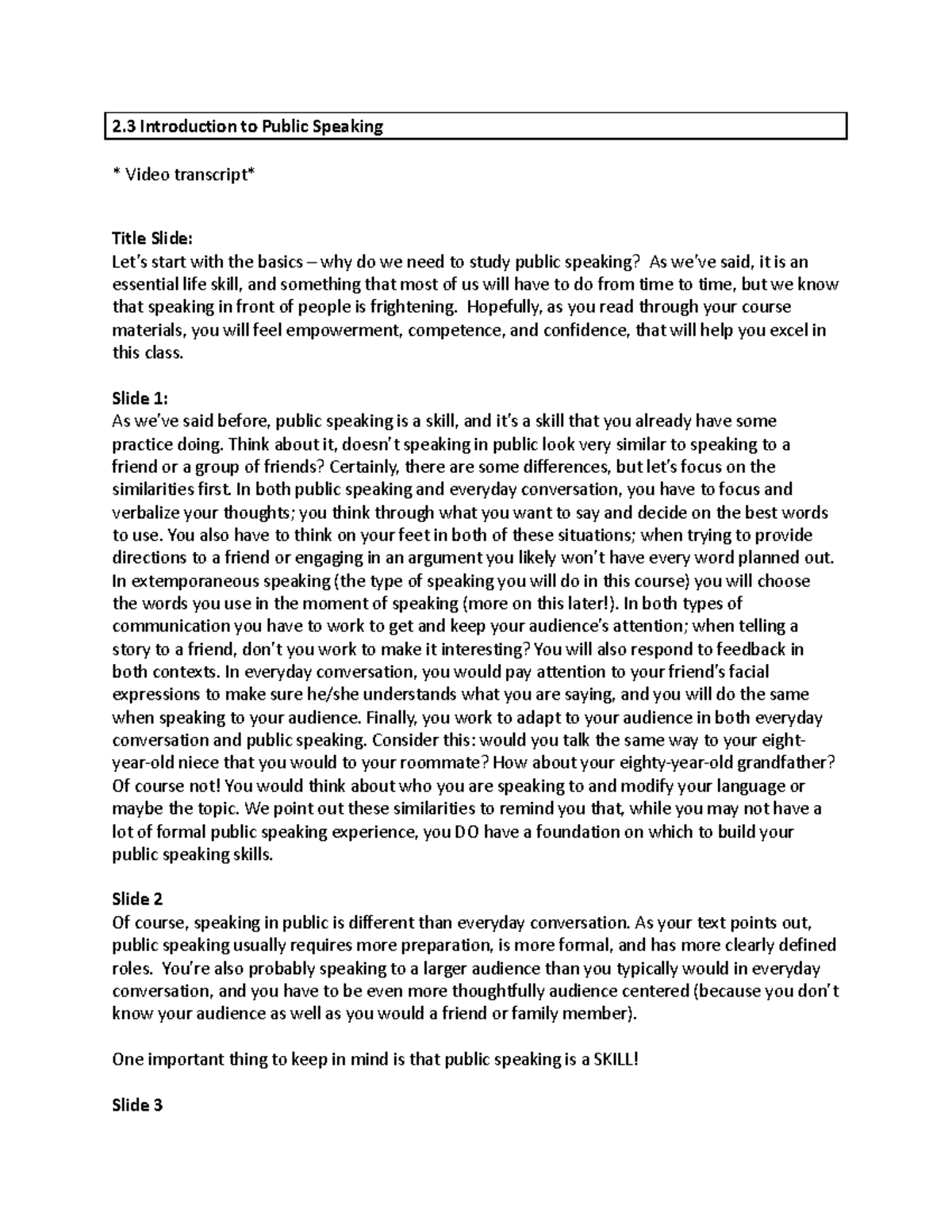 2.1.1 Introduction to Public Speaking - 2 Introduction to Public ...