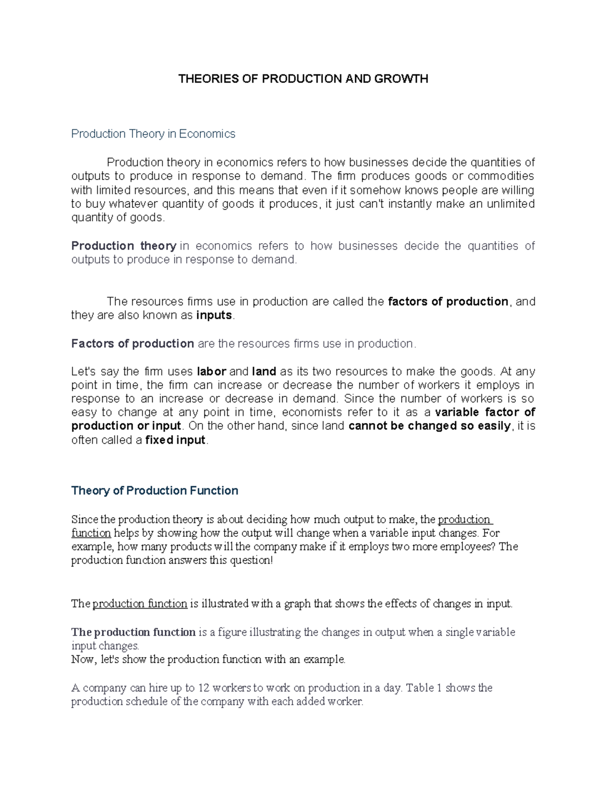 Theories OF Production AND Growth - THEORIES OF PRODUCTION AND GROWTH ...