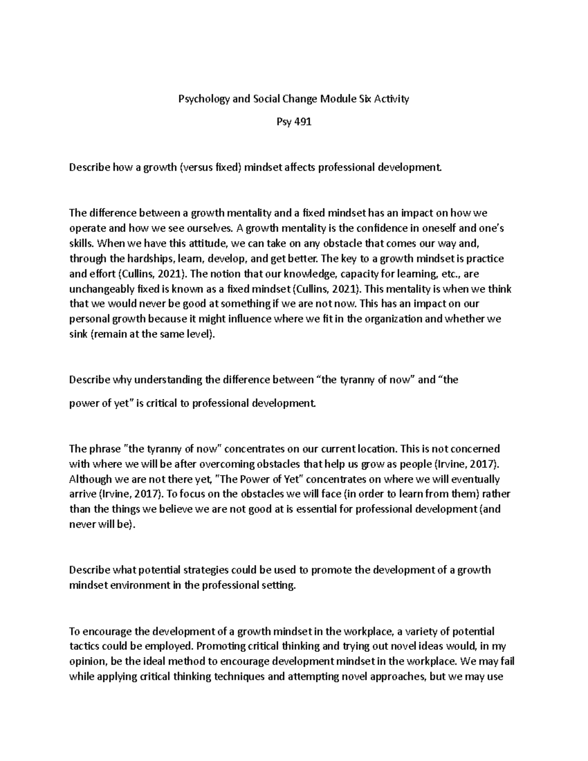 Psychology and Social Change Module Six Activity psy 491 - Psychology ...