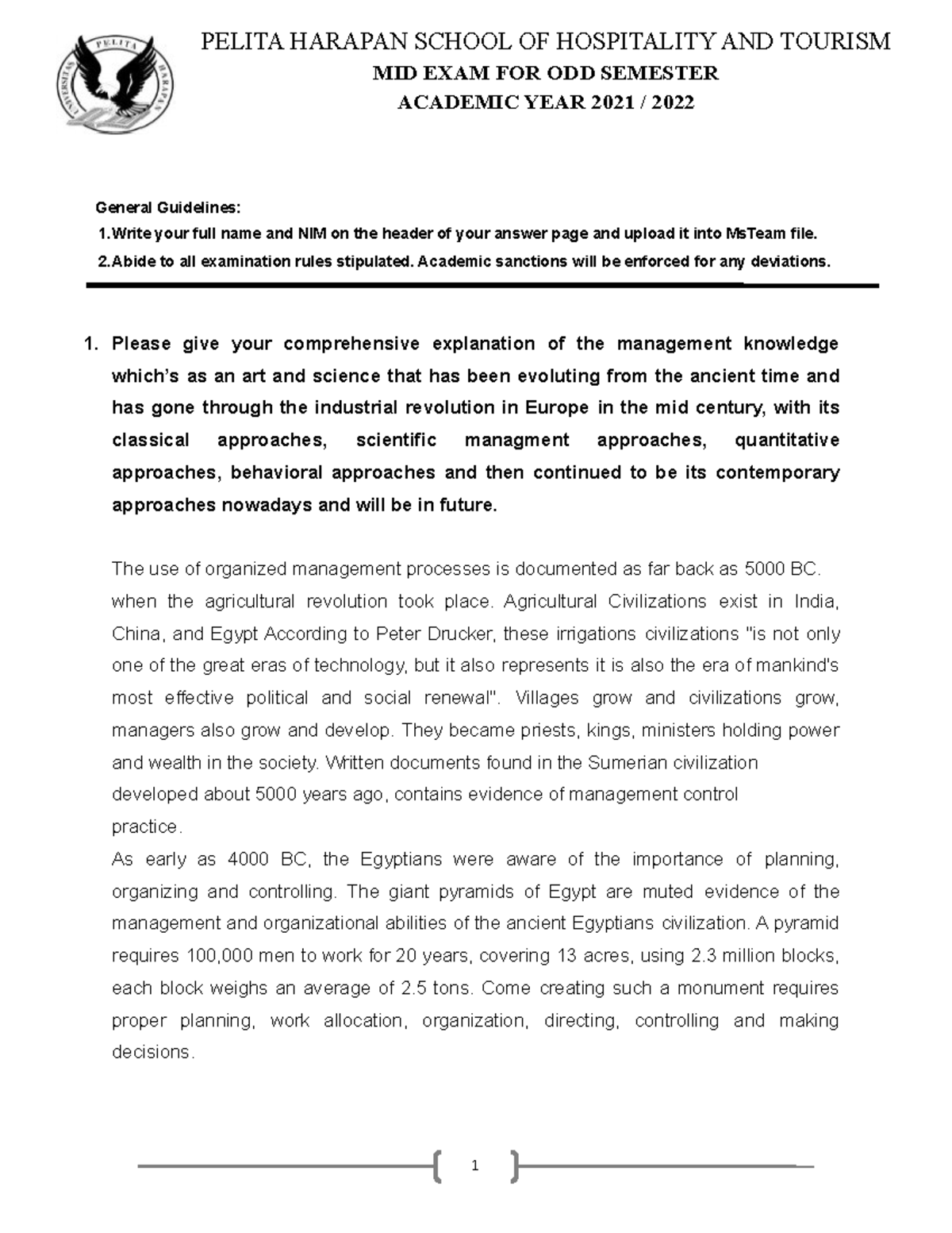 UTS- T - 2021-2022-UTS Principle of Management - Mi - General ...