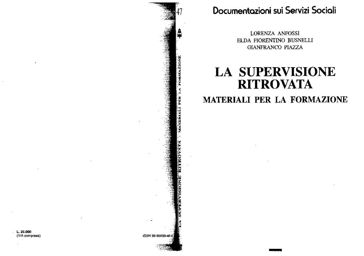 La Supervisione ritrovata - PSICOLOGIA CLINICA - UNICAL - Studocu