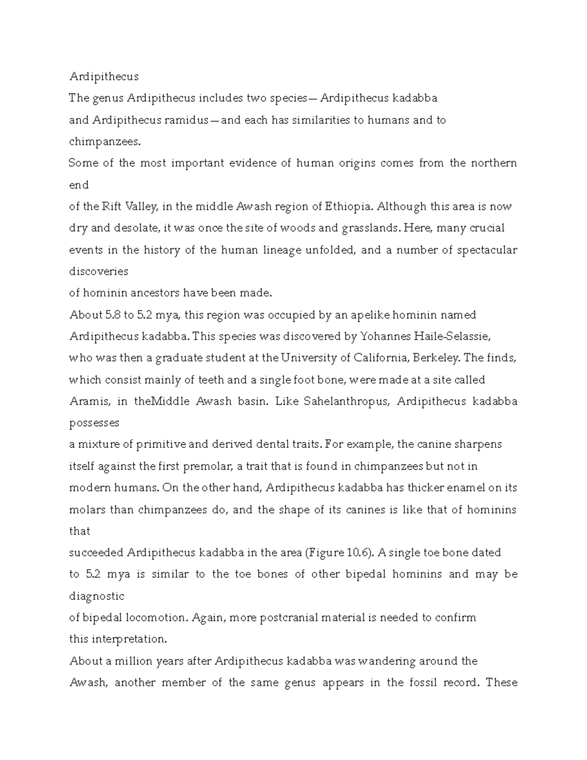 Ardipithecus - Some of the most important evidence of human origins ...