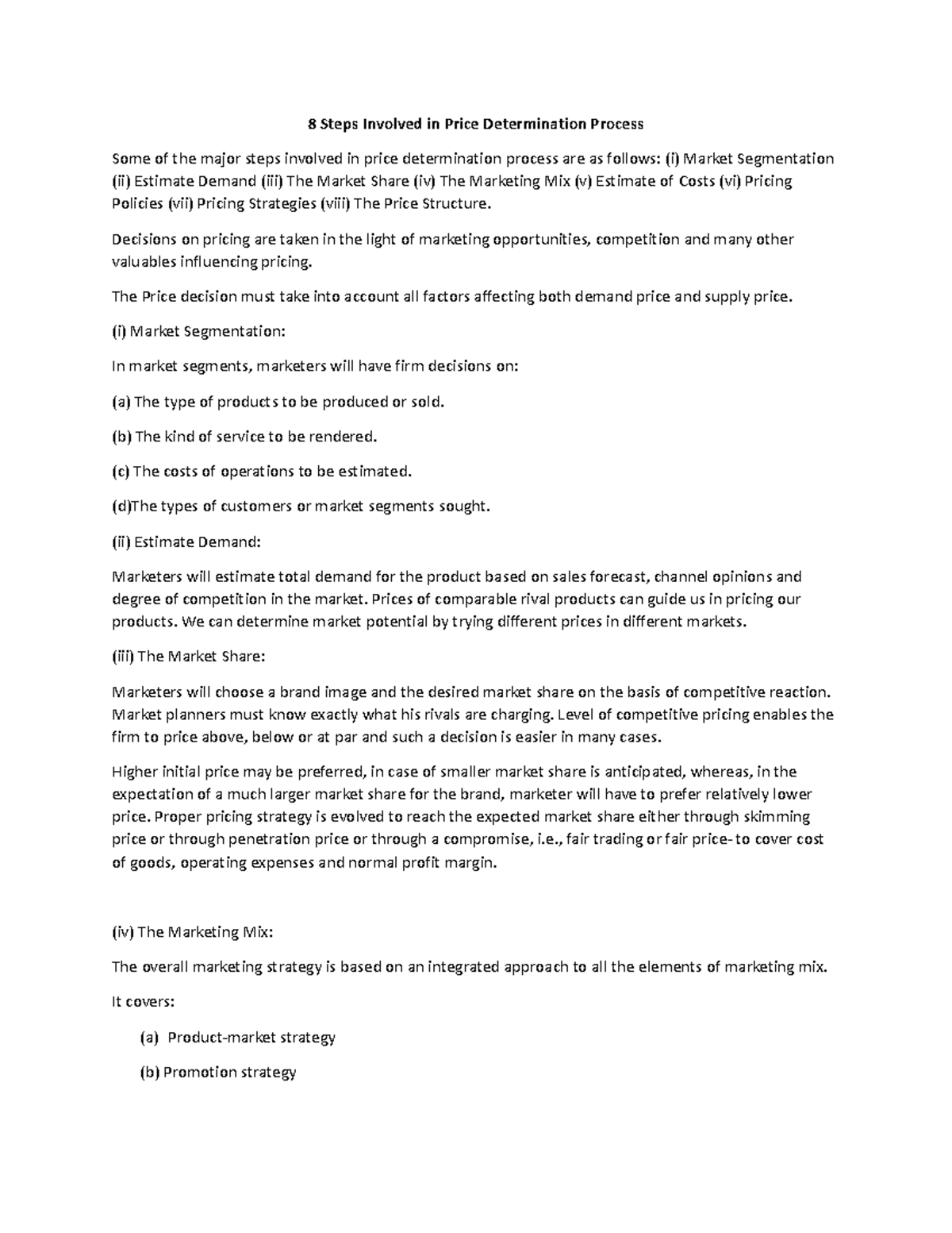 8 Steps Involved in Price Determination Process - Decisions on pricing ...