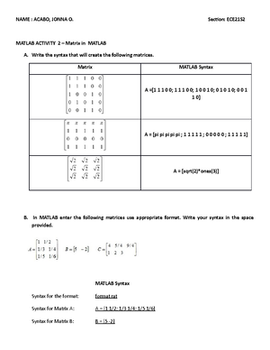 Assignment 5.1- Vectors Space - Linear Algebra With Matlab - Studocu