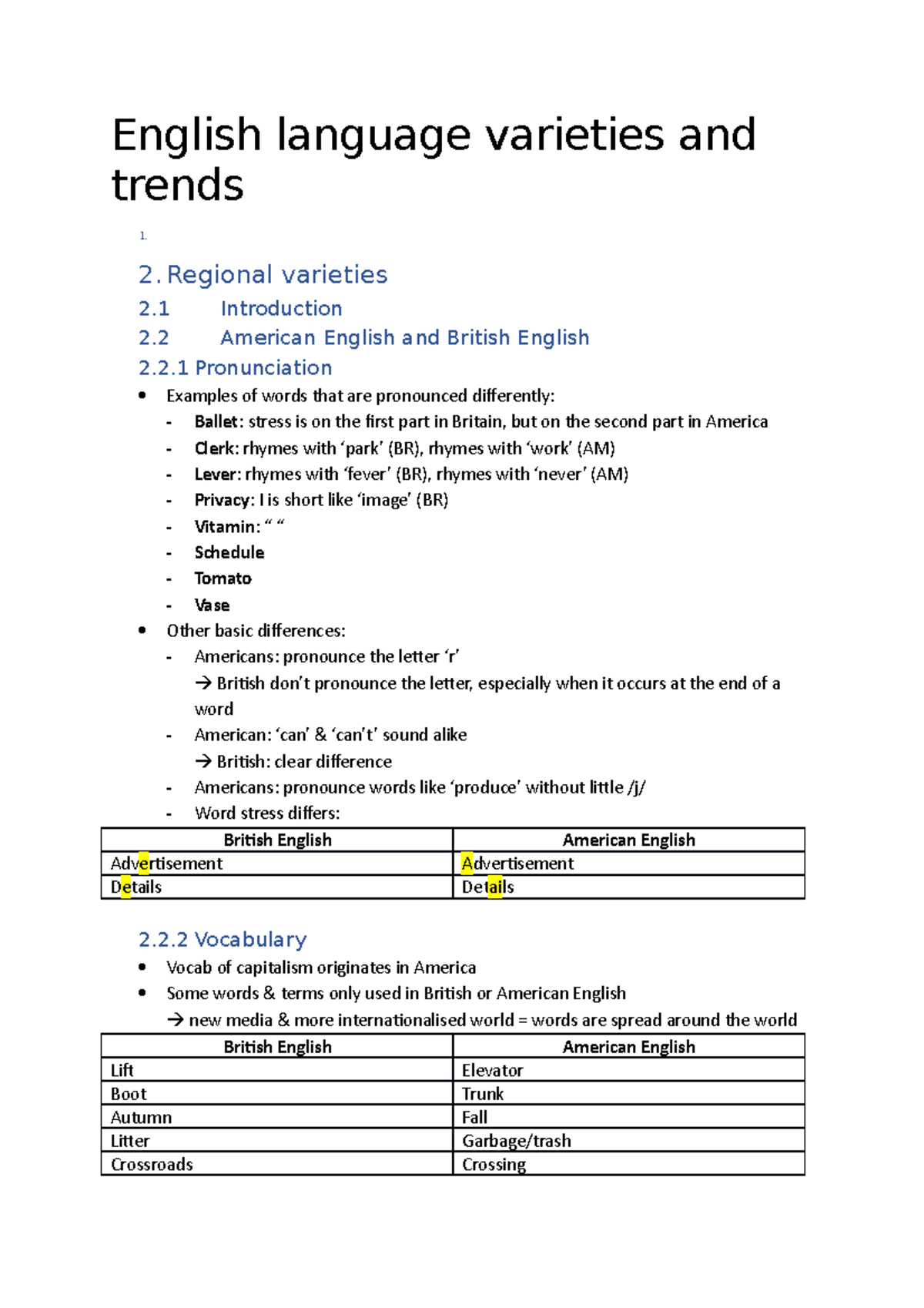 Samenvatting language varieties and trends - English language varieties ...