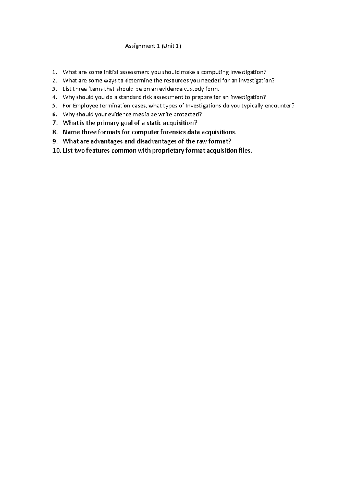 CF Assignment 1 - question bank of chapter 2 - Assignment 1 (Unit 1) 1. What are some initial ...