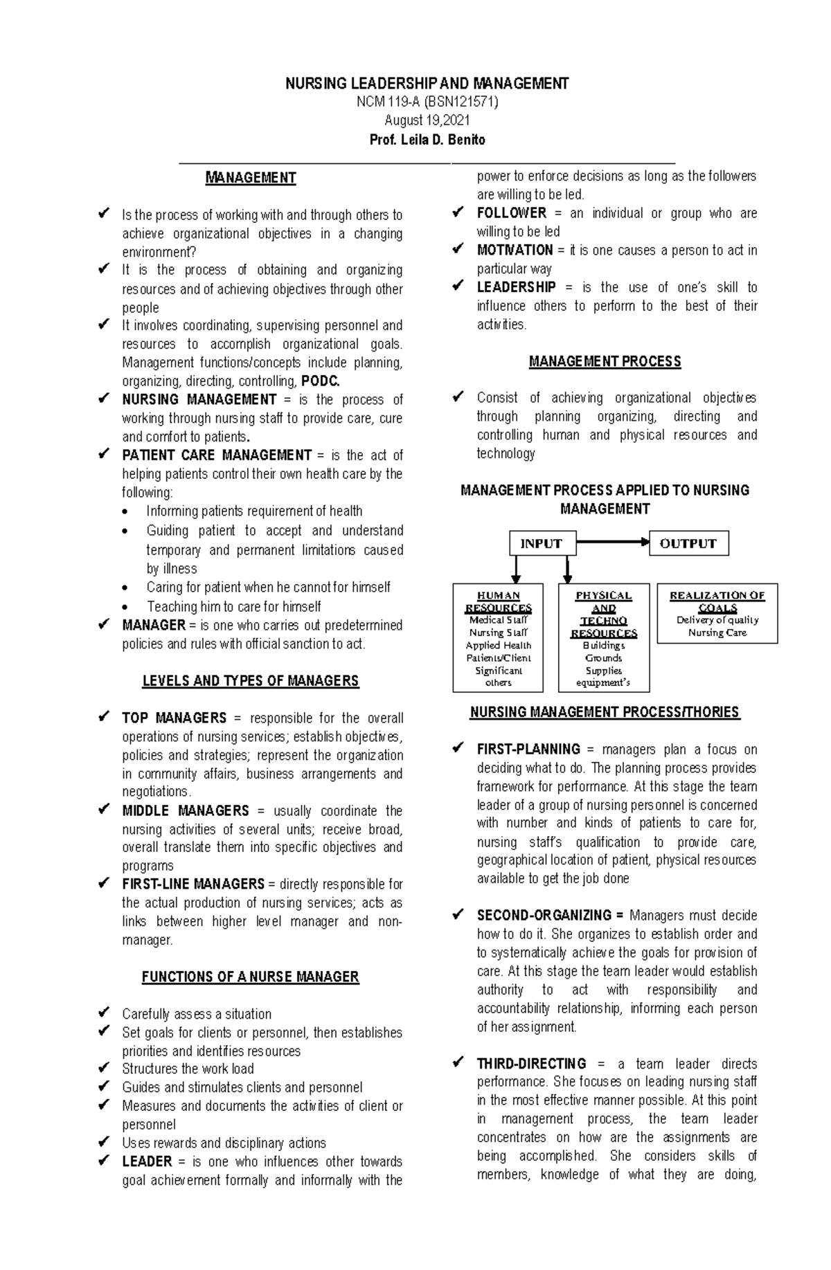 Leadership and Management Reviewer - NURSING LEADERSHIP AND MANAGEMENT ...