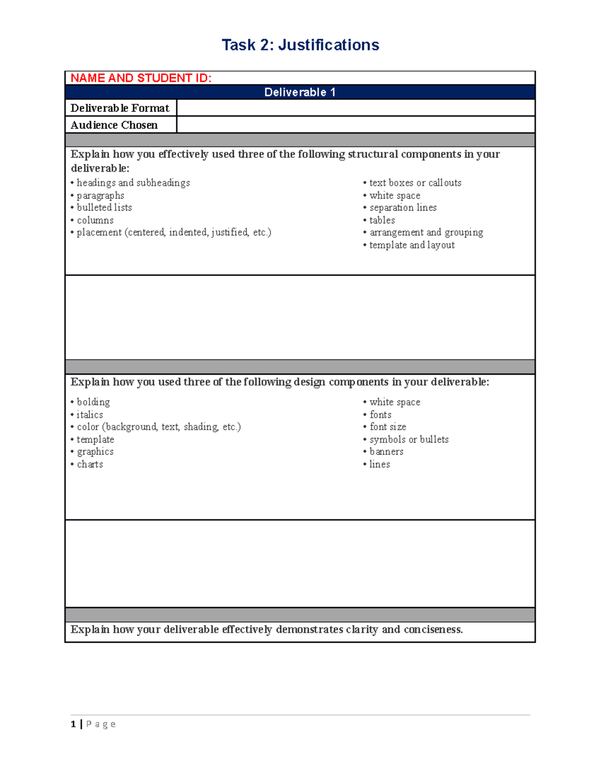 Task 2 Justifications Template A - Task 2: Justifications NAME AND ...