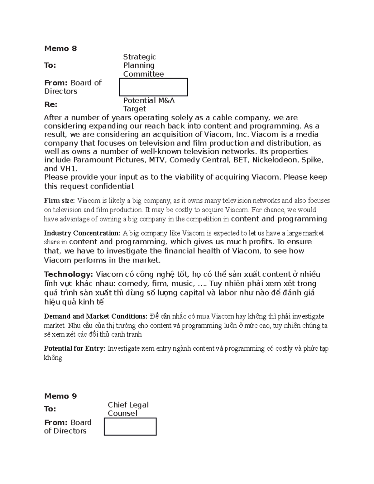 ME Reflective Report 1 - example - Memo 8 To: Strategic Planning ...