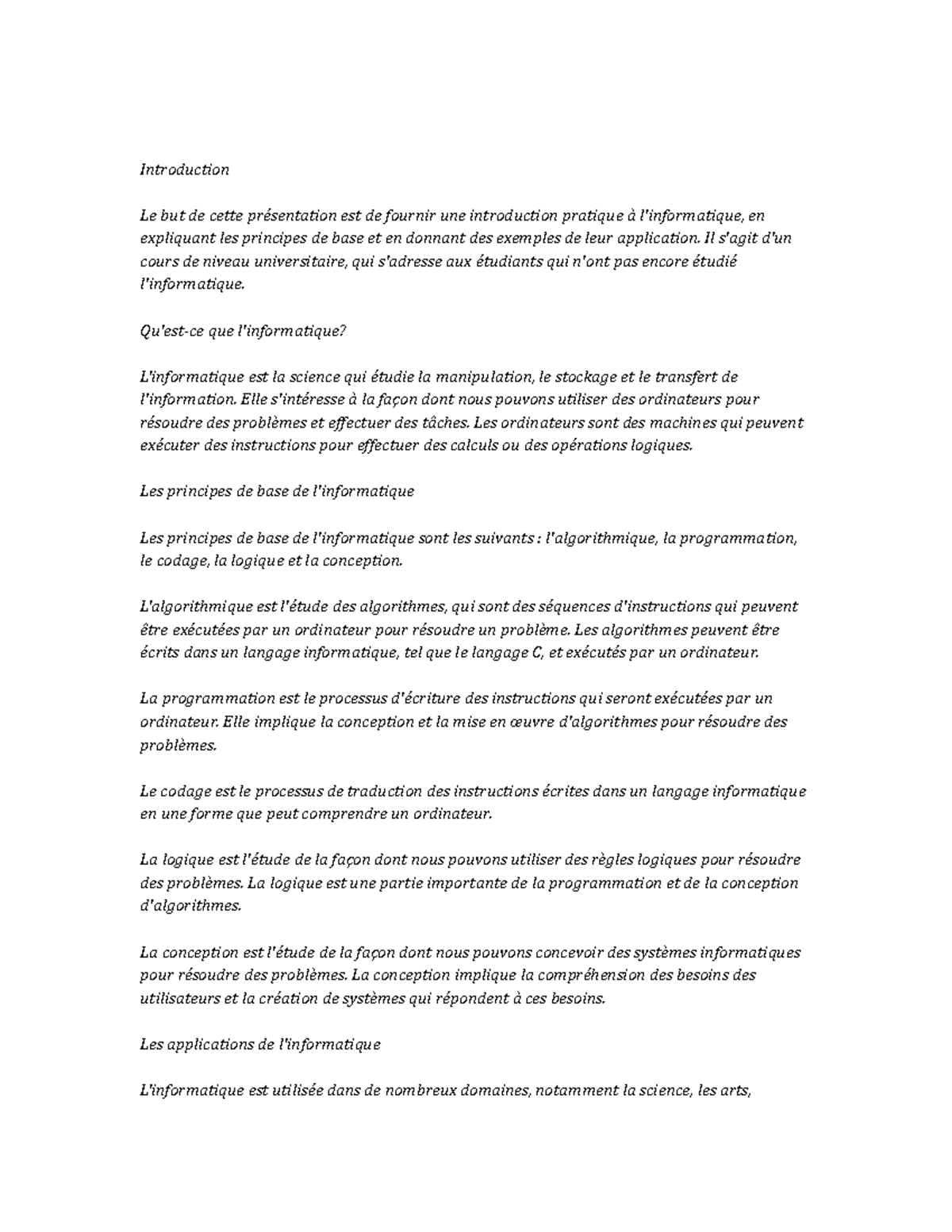 Computer Science Study Notes - Introduction Le but de cette ...