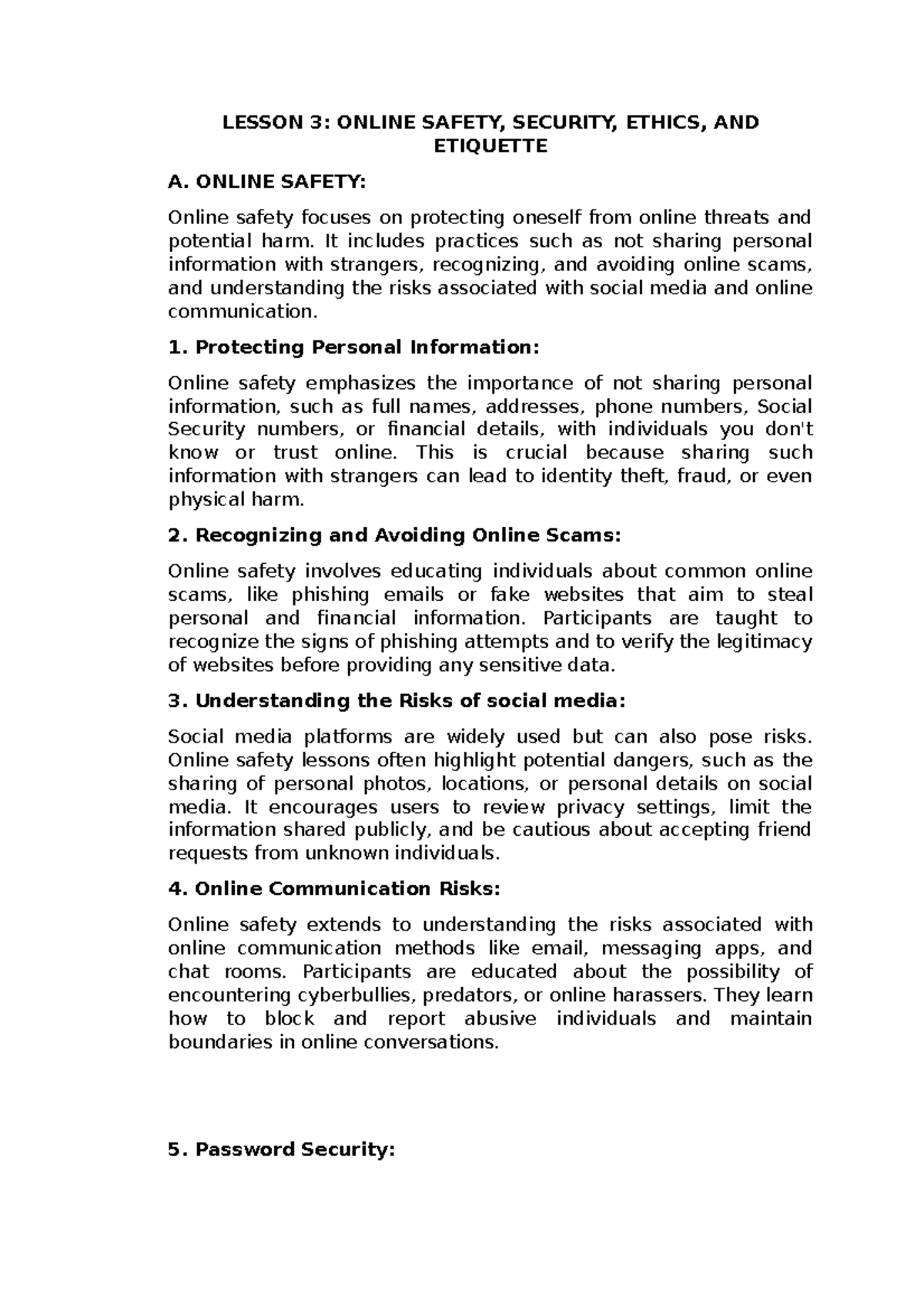 Empotech lesson 3 module - LESSON 3: ONLINE SAFETY, SECURITY, ETHICS ...