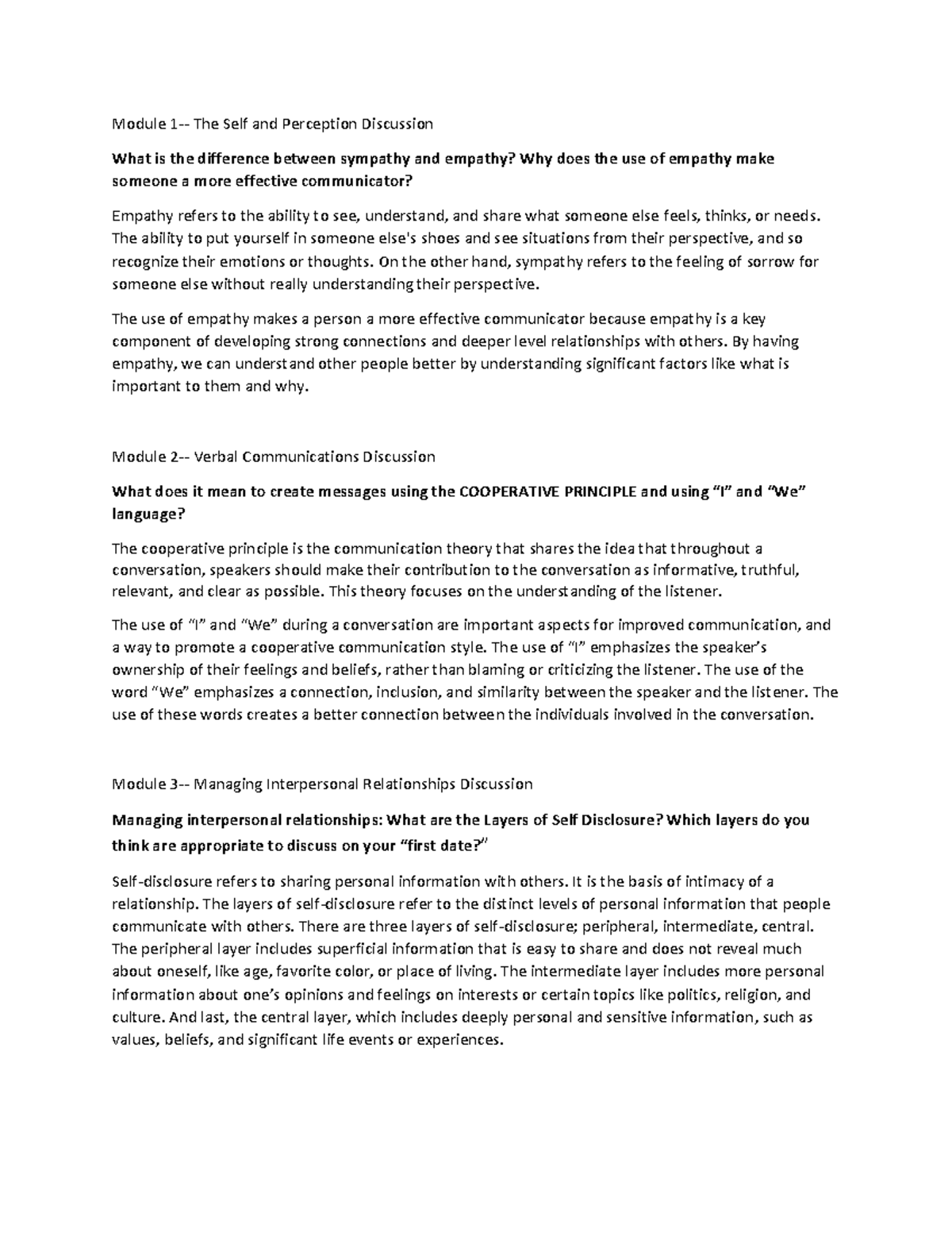 SPC Discussion Forums - Module 1- The Self and Perception Discussion ...