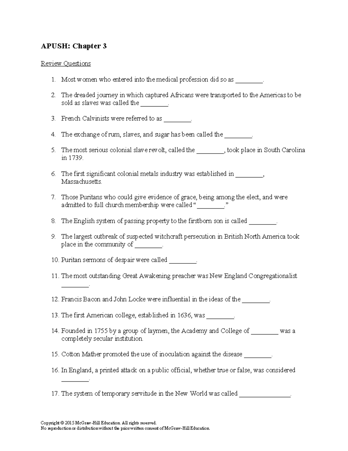 Apush - Chapter 3 Review Questions - APUSH: Chapter 3 Review Questions ...
