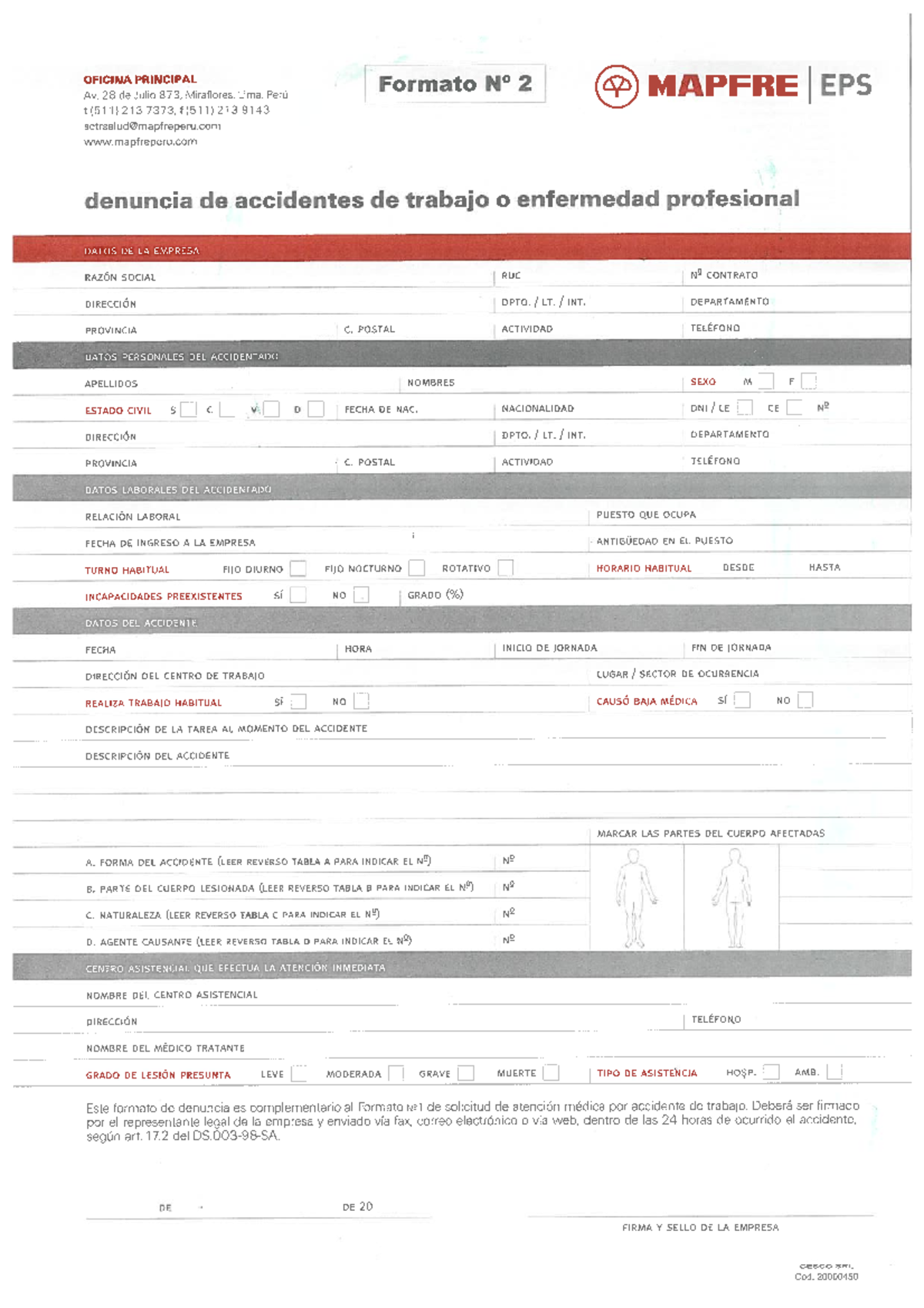 SCTR Mapfre Formato-2 Denuncia de accidente de trabajo de enfermedad o enfermedad profesional ...