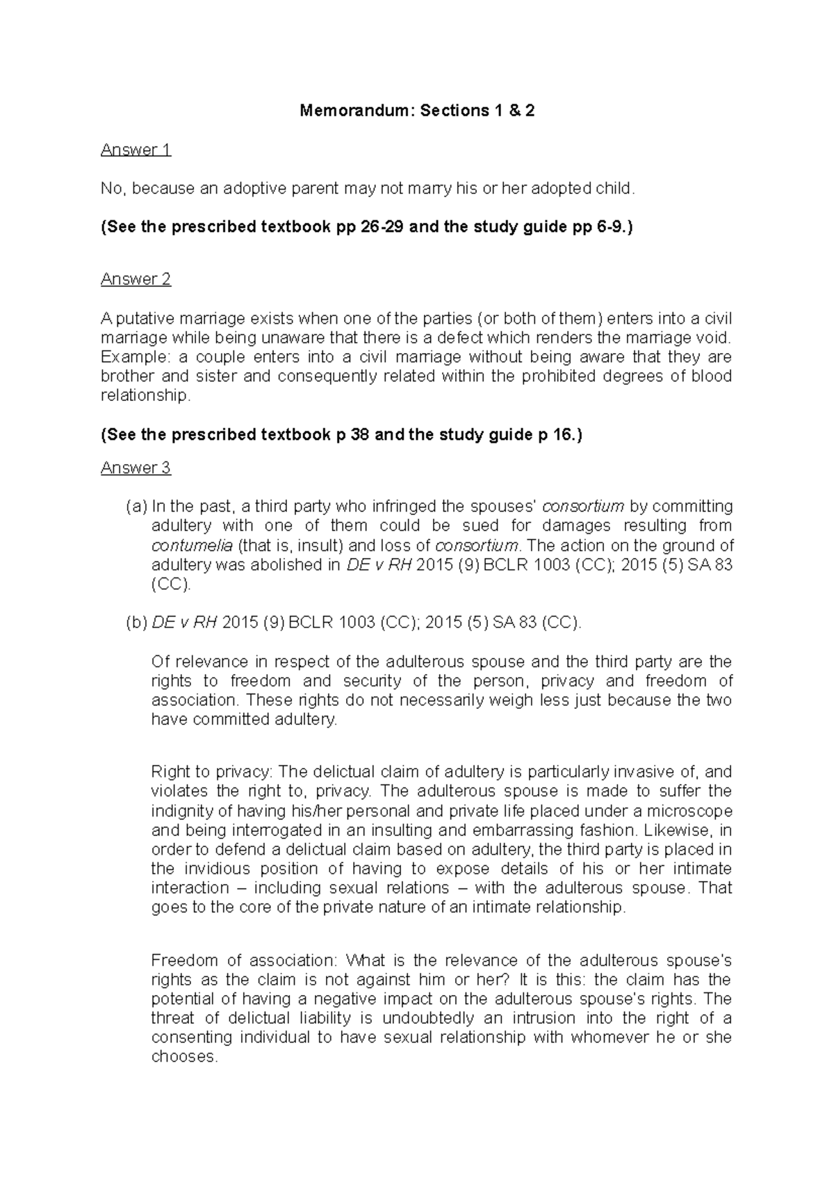 PVL2601 Memo Sect 1 2 2018 - Memorandum: Sections 1 & 2 Answer 1 No ...