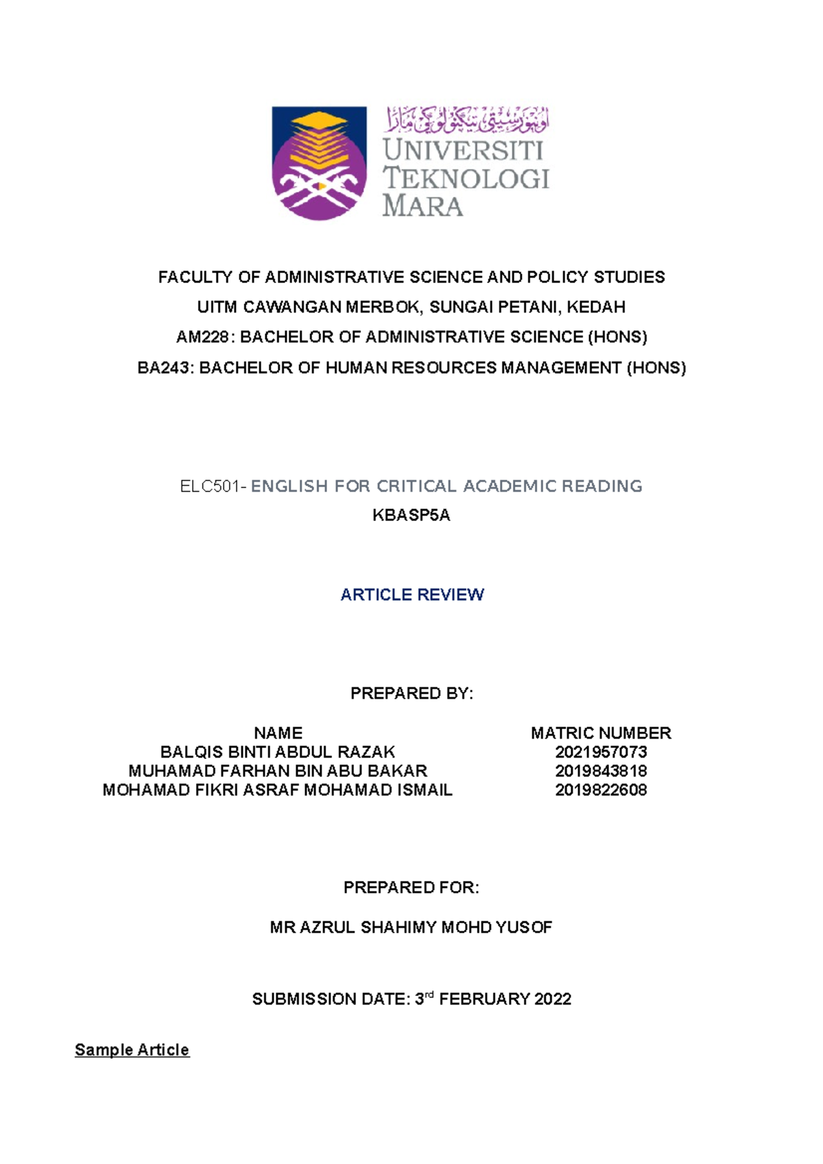 Article review-FULL - english reading - FACULTY OF ADMINISTRATIVE ...