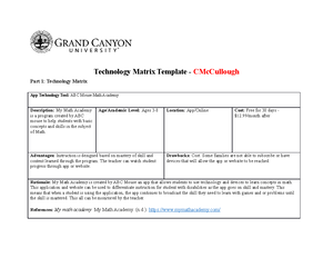 GCU SPD-470-O500 Week 5 Assignment Technology Matrix and At Home Video ...