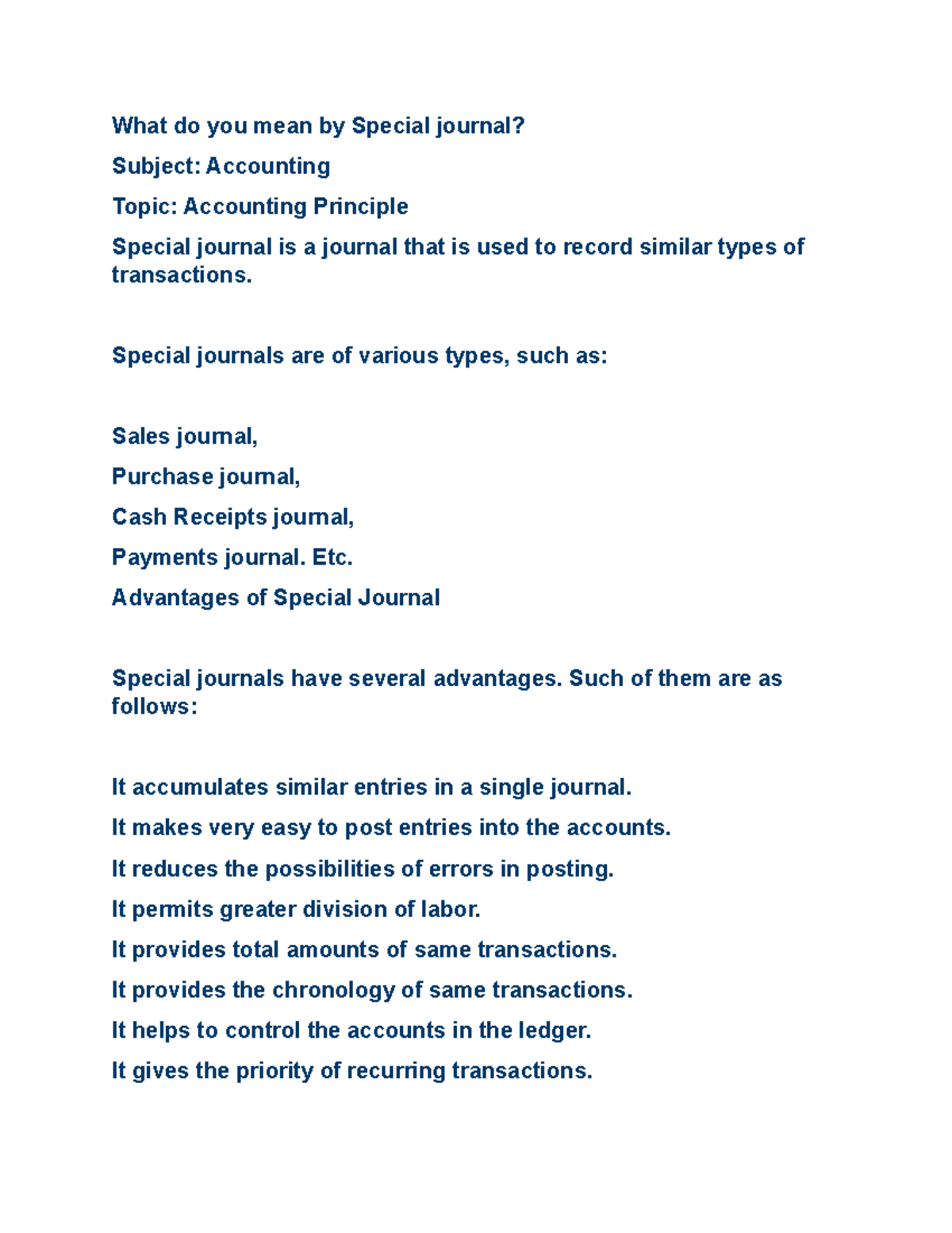 What do you mean by Special journal - What do you mean by Special ...