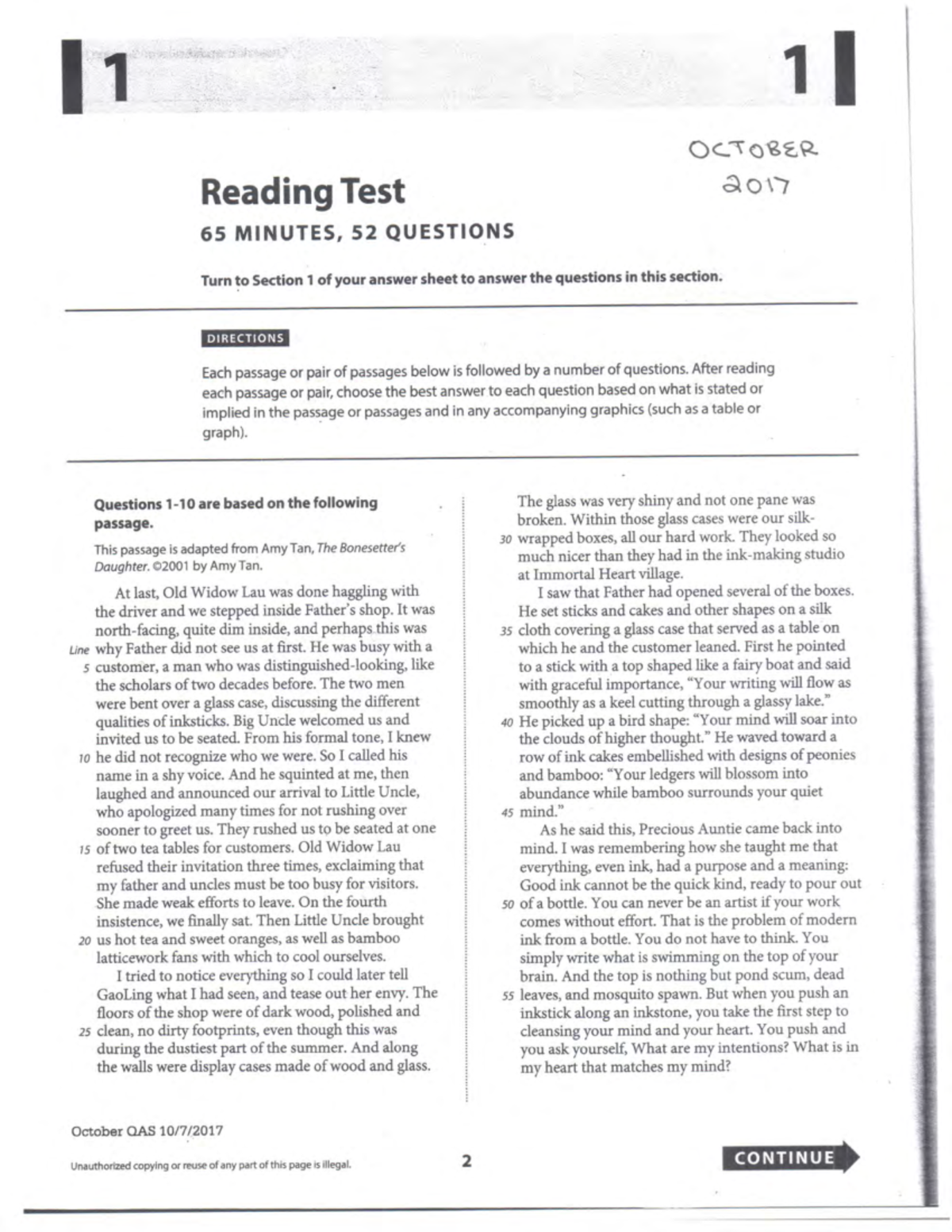 2017 October SAT Saturday Version (Test #11) - Studocu