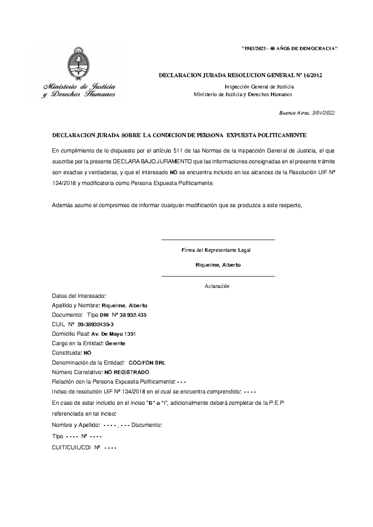 PEP - es un ejemplo de la declaracion de pep - "1983/2023 - 40 AÑOS DE ...