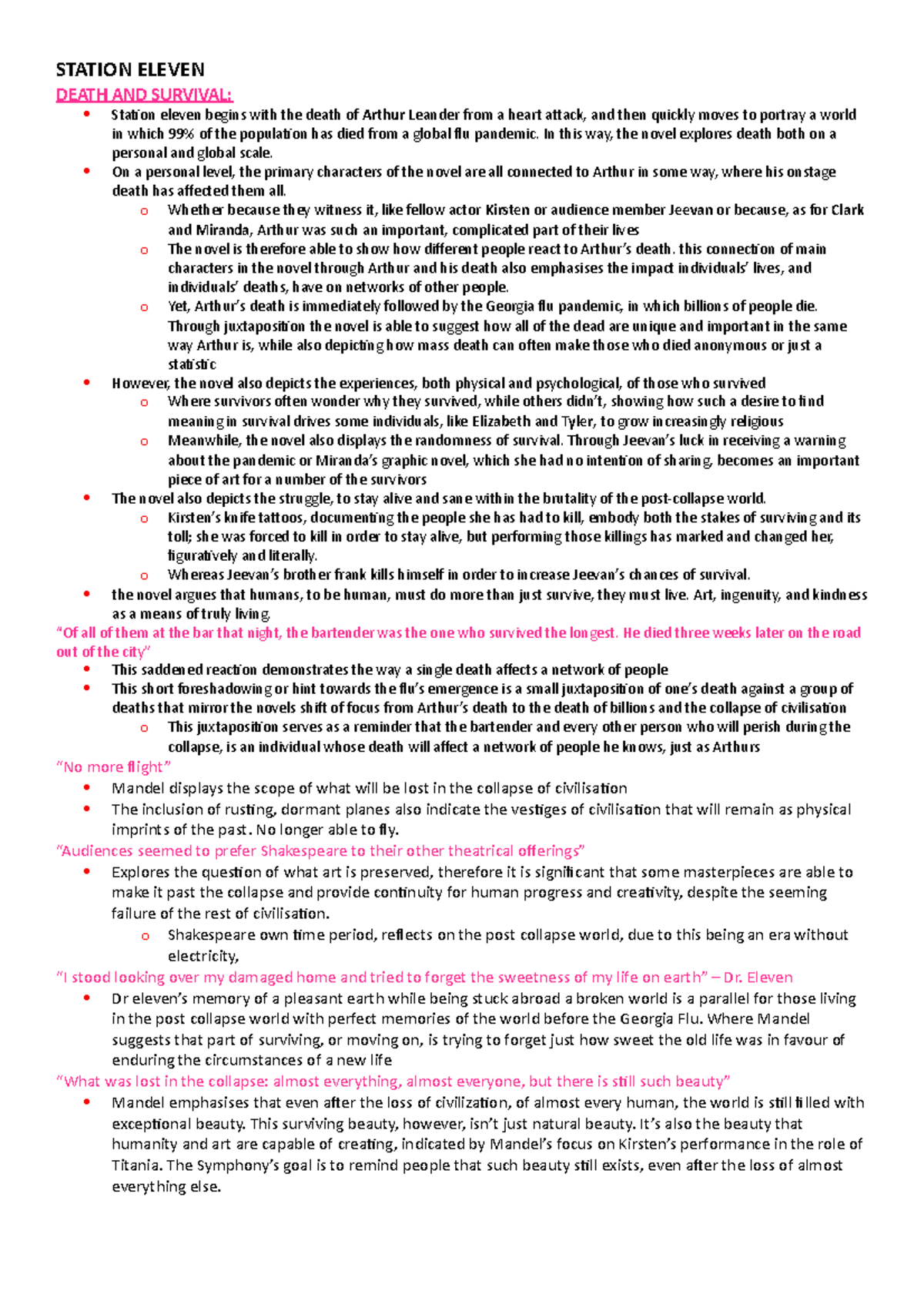 Station Eleven - Notes - STATION ELEVEN DEATH AND SURVIVAL: Station ...