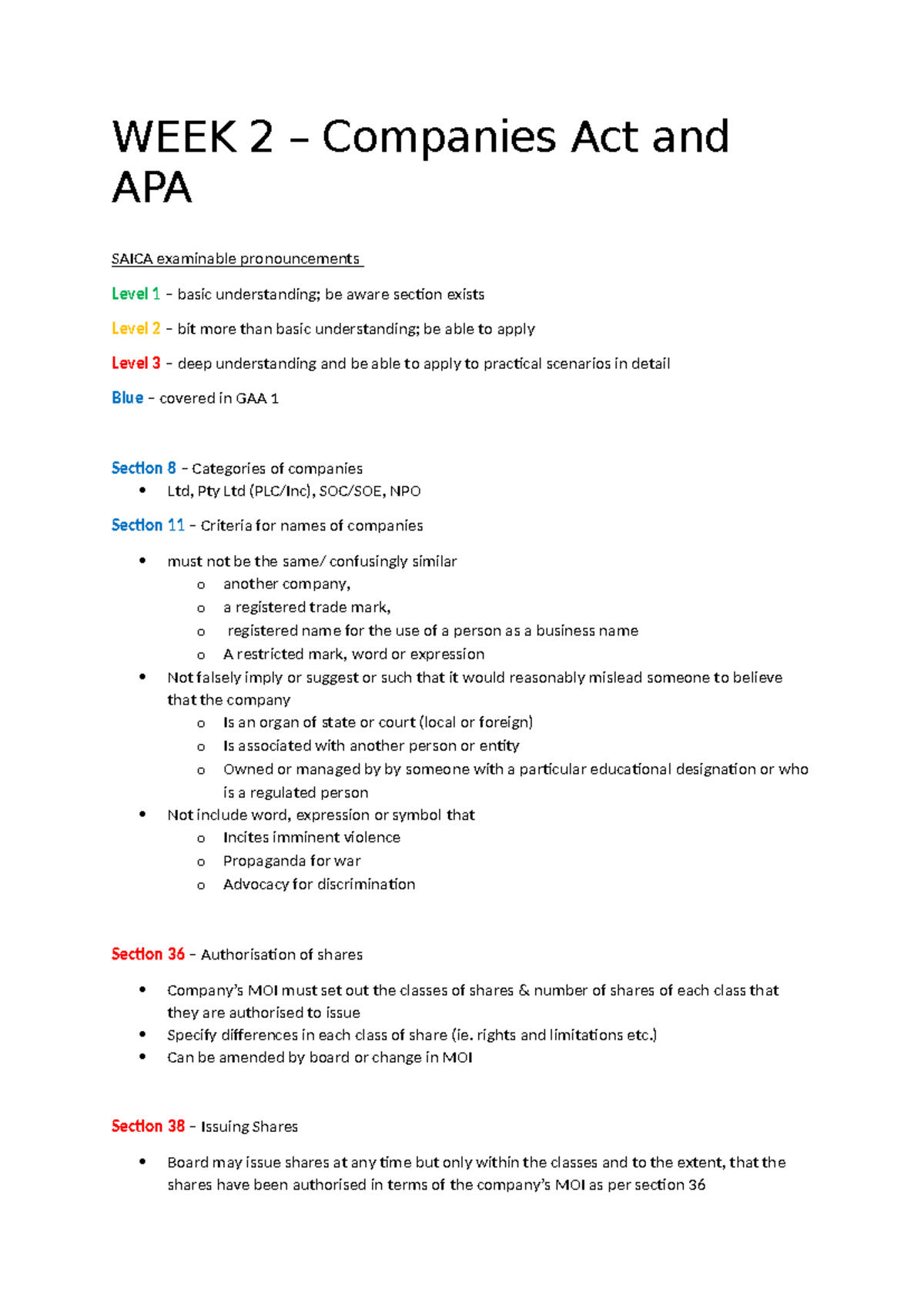 Week 2 - Companies Act & APA - WEEK 2 – Companies Act and APA SAICA ...