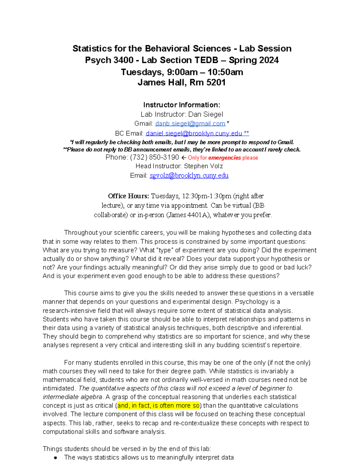Stats 3400-TEDB D Siegel - Statistics for the Behavioral Sciences - Lab ...