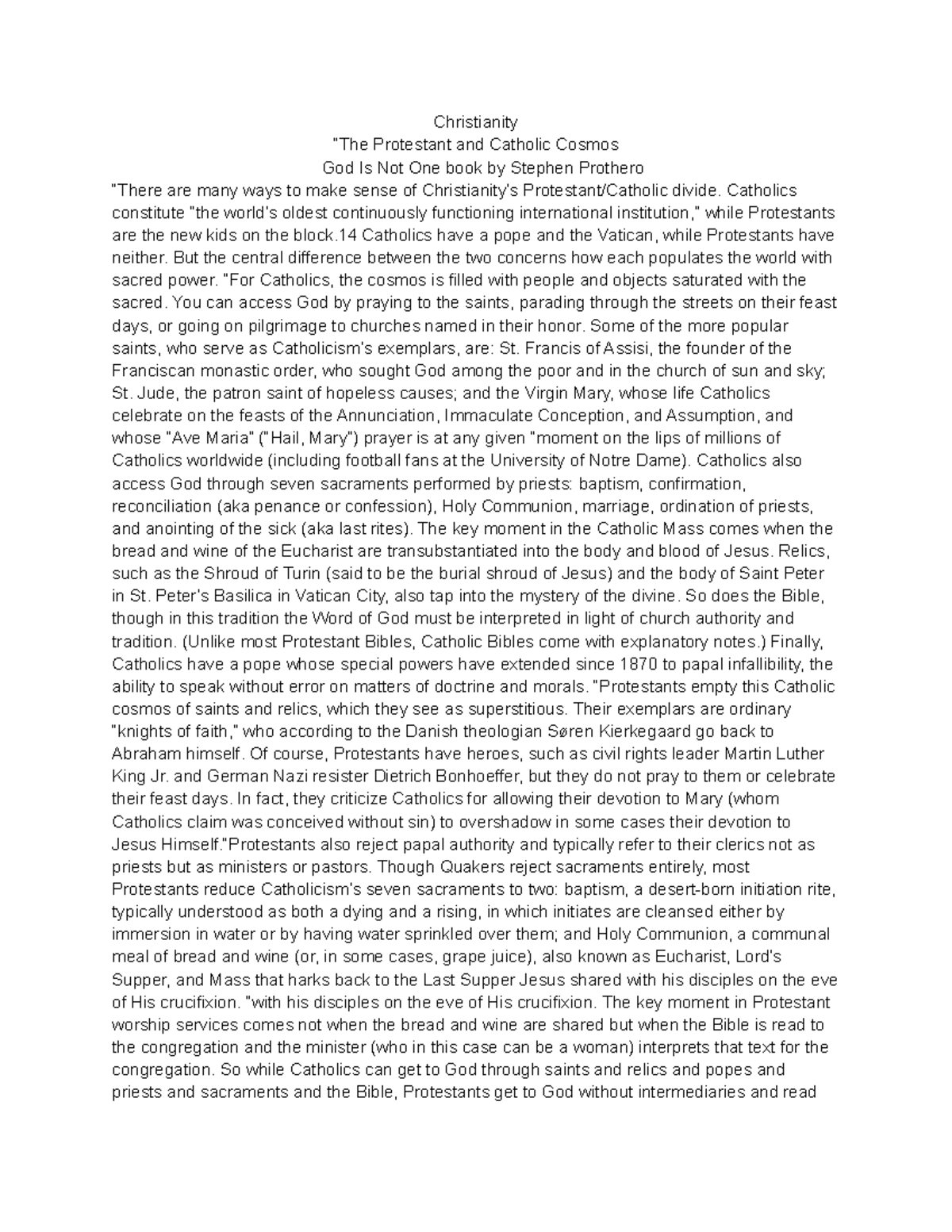 Christianity 10 - Christianity “The Protestant and Catholic Cosmos God ...