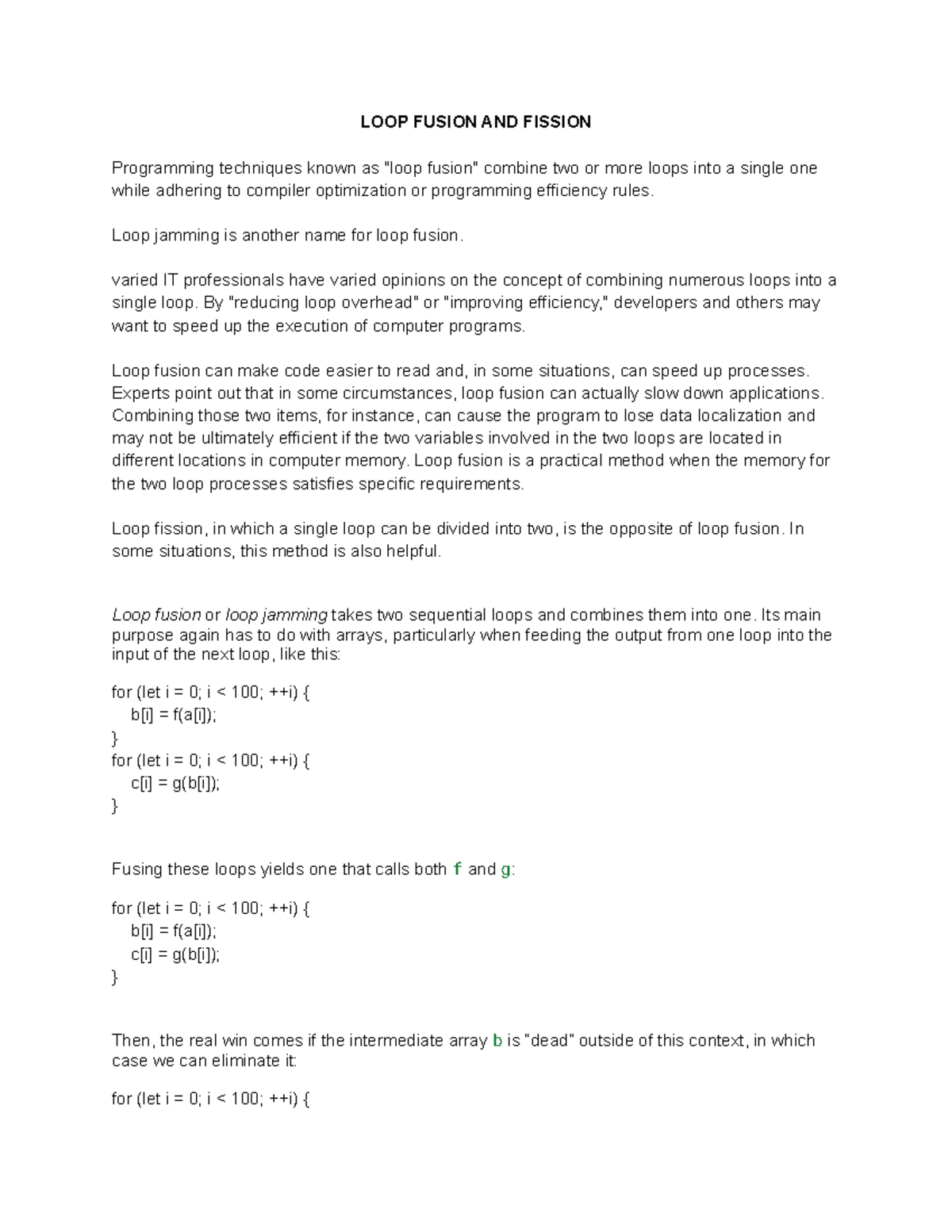 Loop Fusion And Fission Loop Fusion And Fission Programming