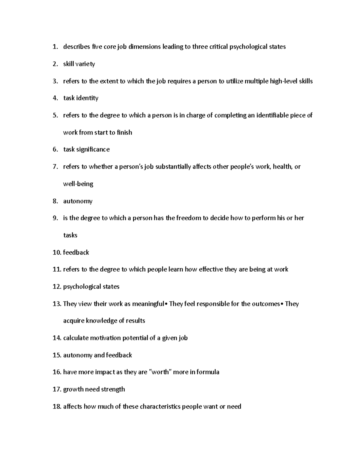 Busmgt 295 42 - notes - describes five core job dimensions leading to ...