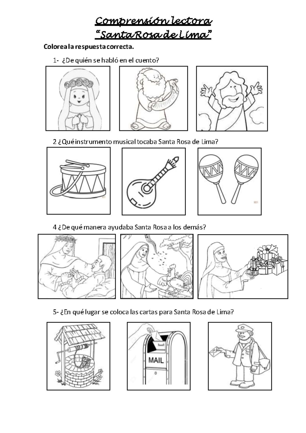 Comprensión lectora Santa ROSA DE LIMA - Religión - Comprensión lectora “Santa Rosa de Lima ...