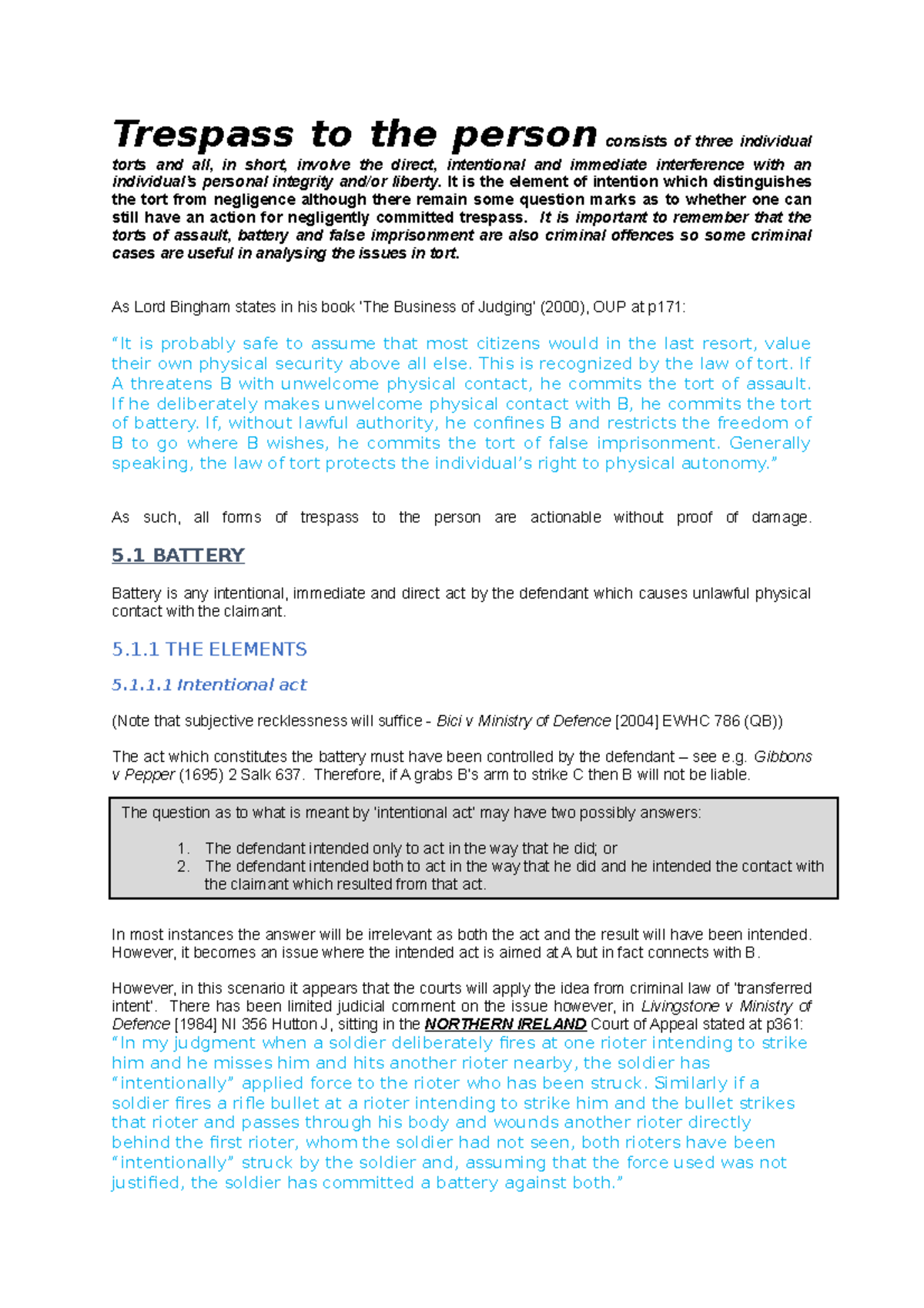 Trespass to person - Trespass to the person consists of three ...