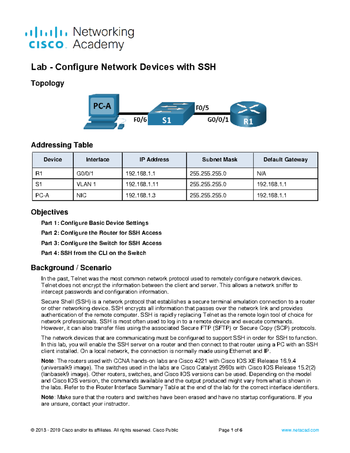 16 - Activity CCNA V7 - Topology Addressing Table Device Interface IP ...