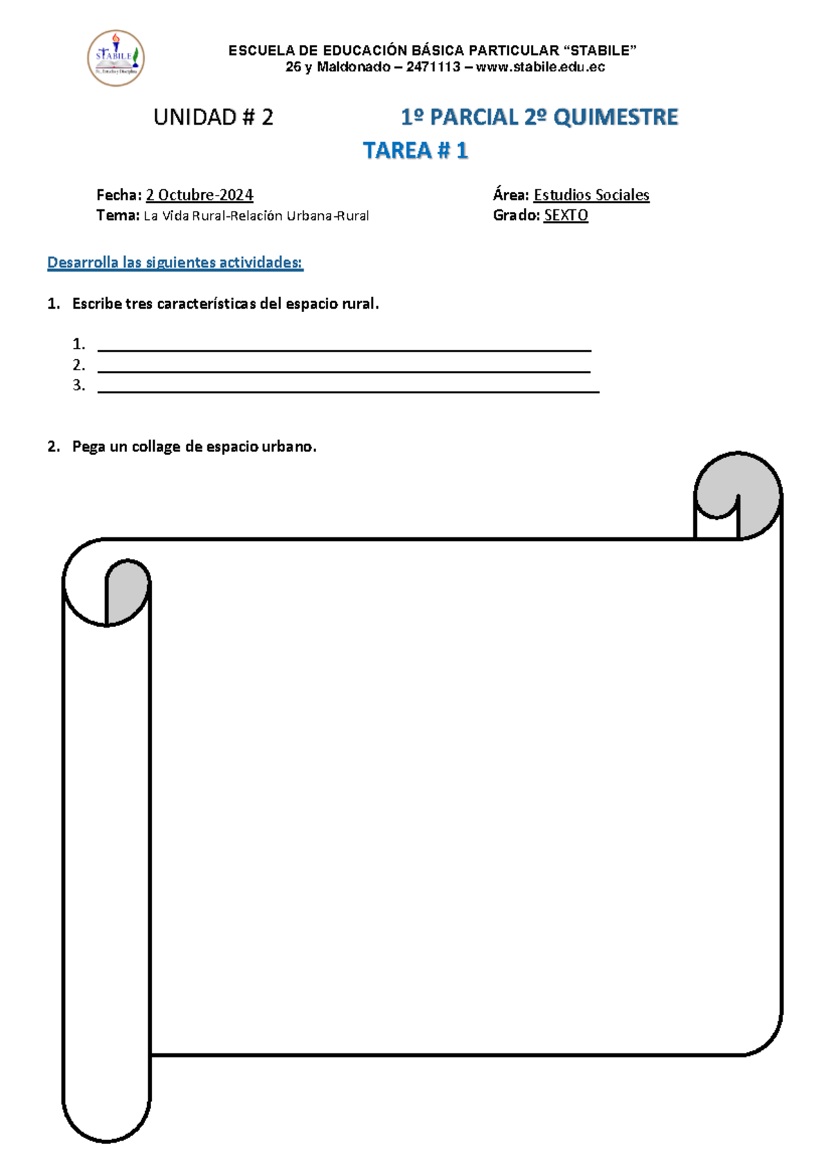 6°EESS tarea VIDA Rural - ESCUELA DE EDUCACIÓN BÁSICA PARTICULAR “STABILE” 26 y Maldonado ...