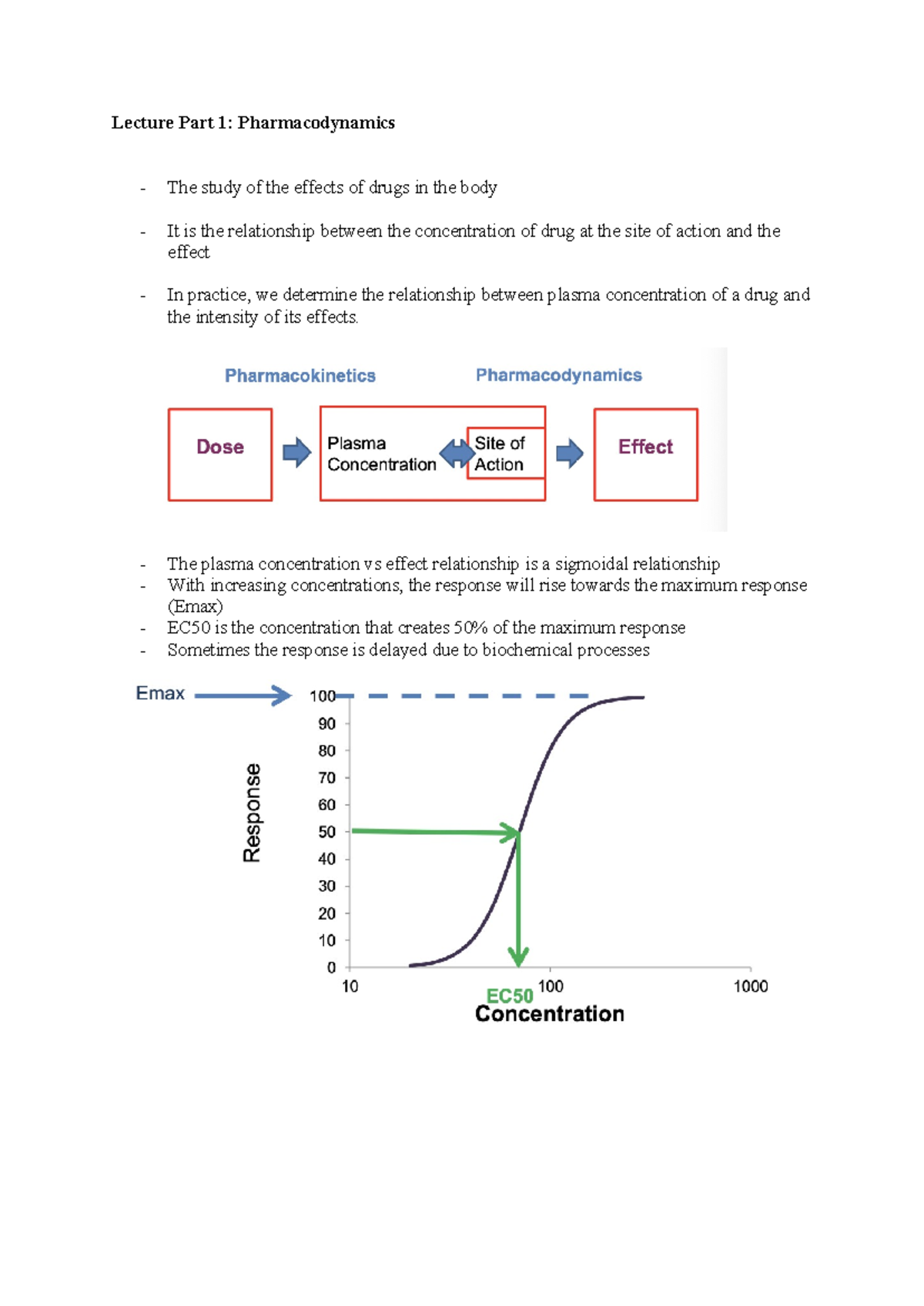 CSB601 Lecture 2 - Weekly notes - Lecture Part 1: Pharmacodynamics The ...