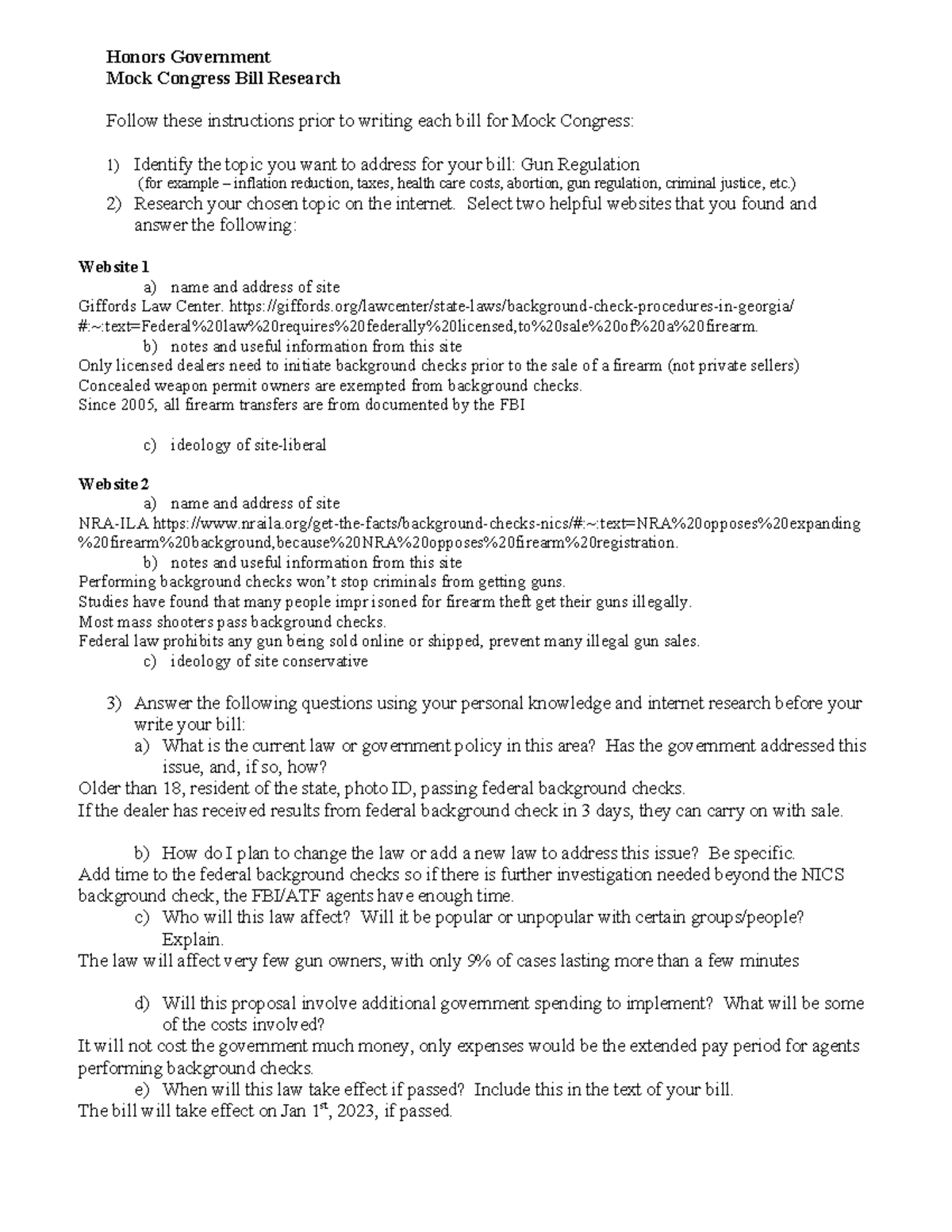 Mock Congress Bill Assignment 2022 - Honors Government Mock Congress ...